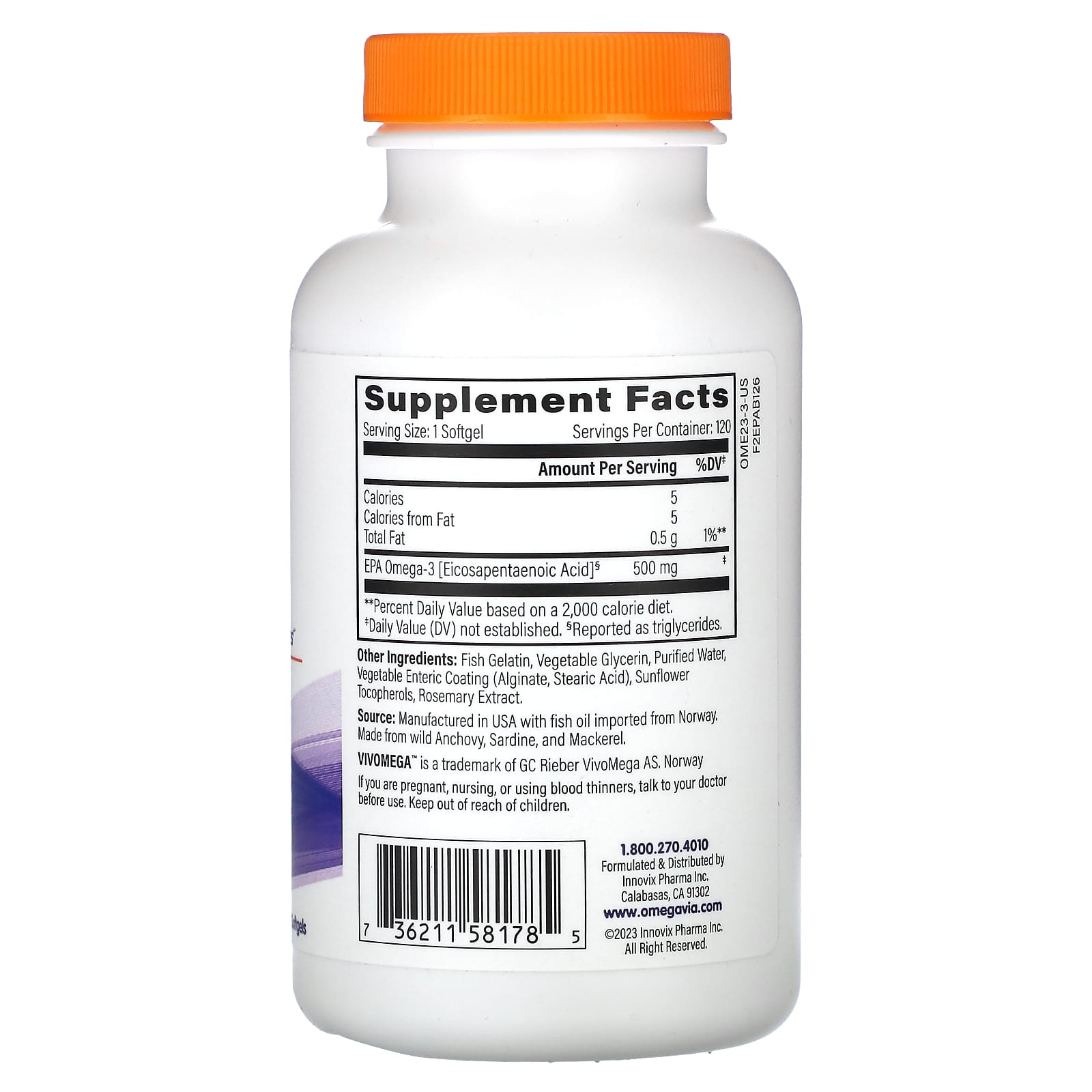 OmegaVia, EPA 500，Omega-3，500 毫克，120 粒軟凝膠