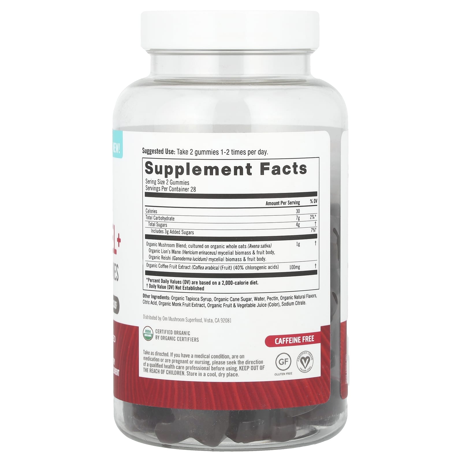 Om Mushrooms, Brain Fuel+ Mushroom Gummies, Raspberry , 56 Vegan Gummies