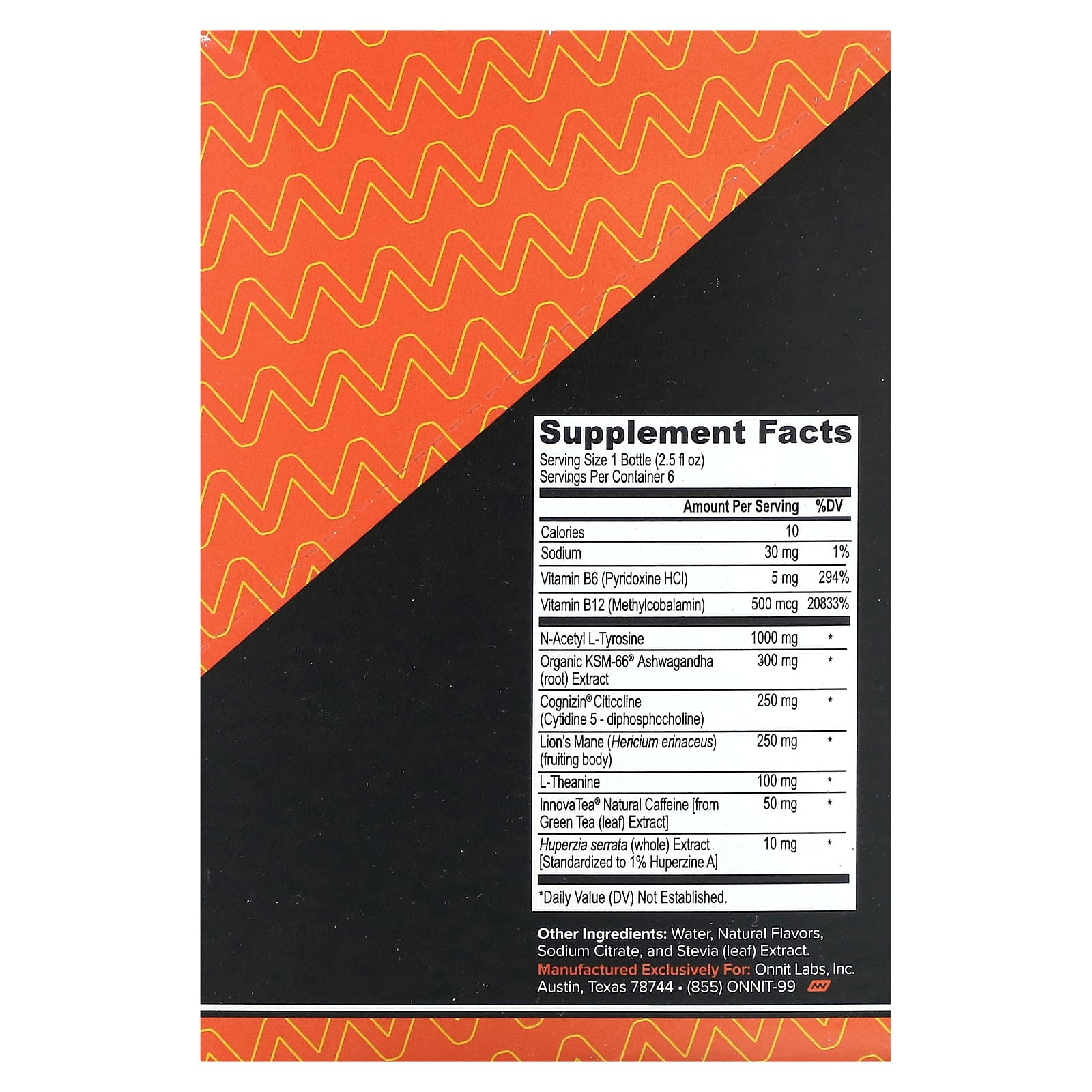 Onnit, Alpha Brain Focus Shot, Peach, 6 Bottles, 2.5 fl oz (75 ml) Each