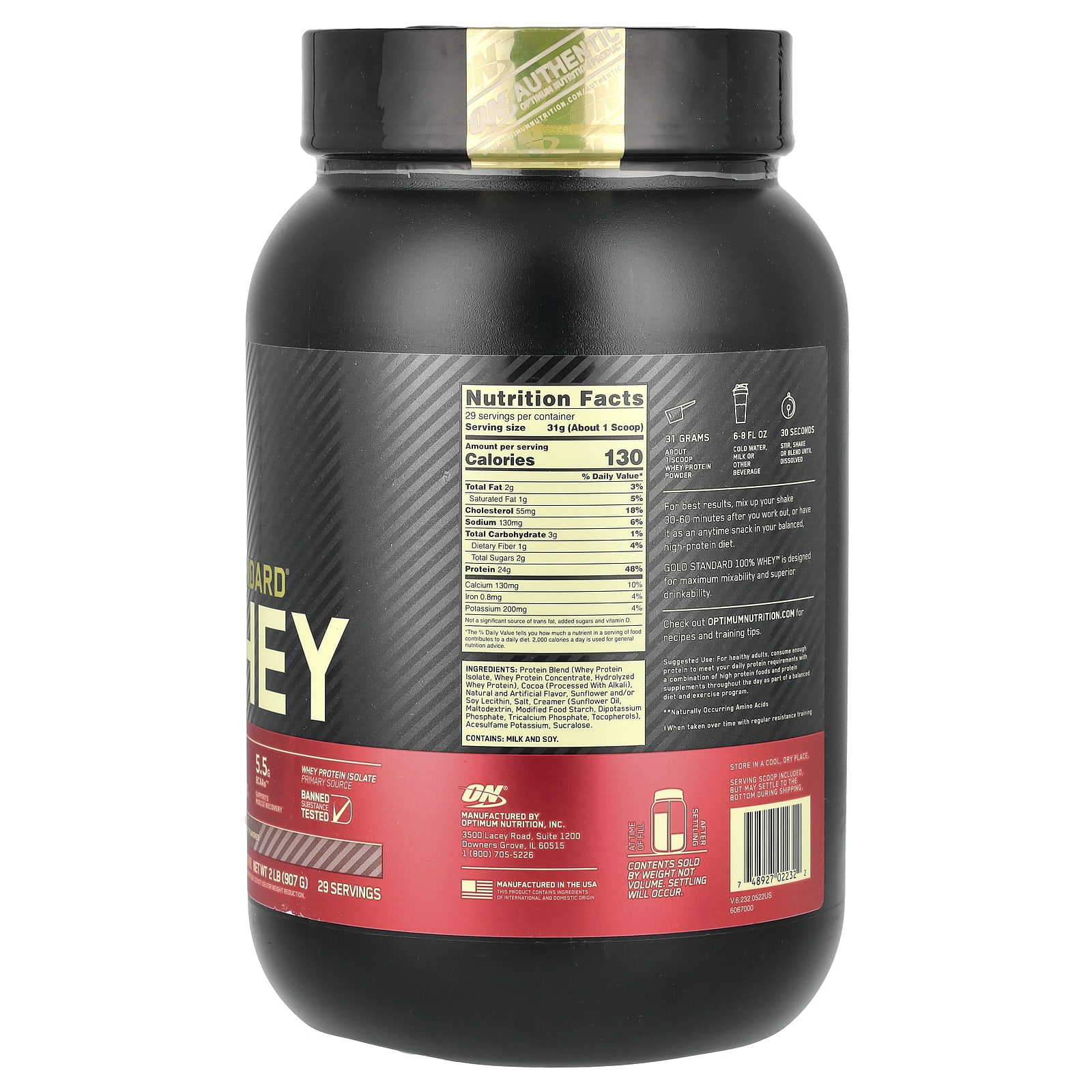 Optimum Nutrition, Gold Standard 100% Whey, Chocolate Malt, 2 lb (907 g)