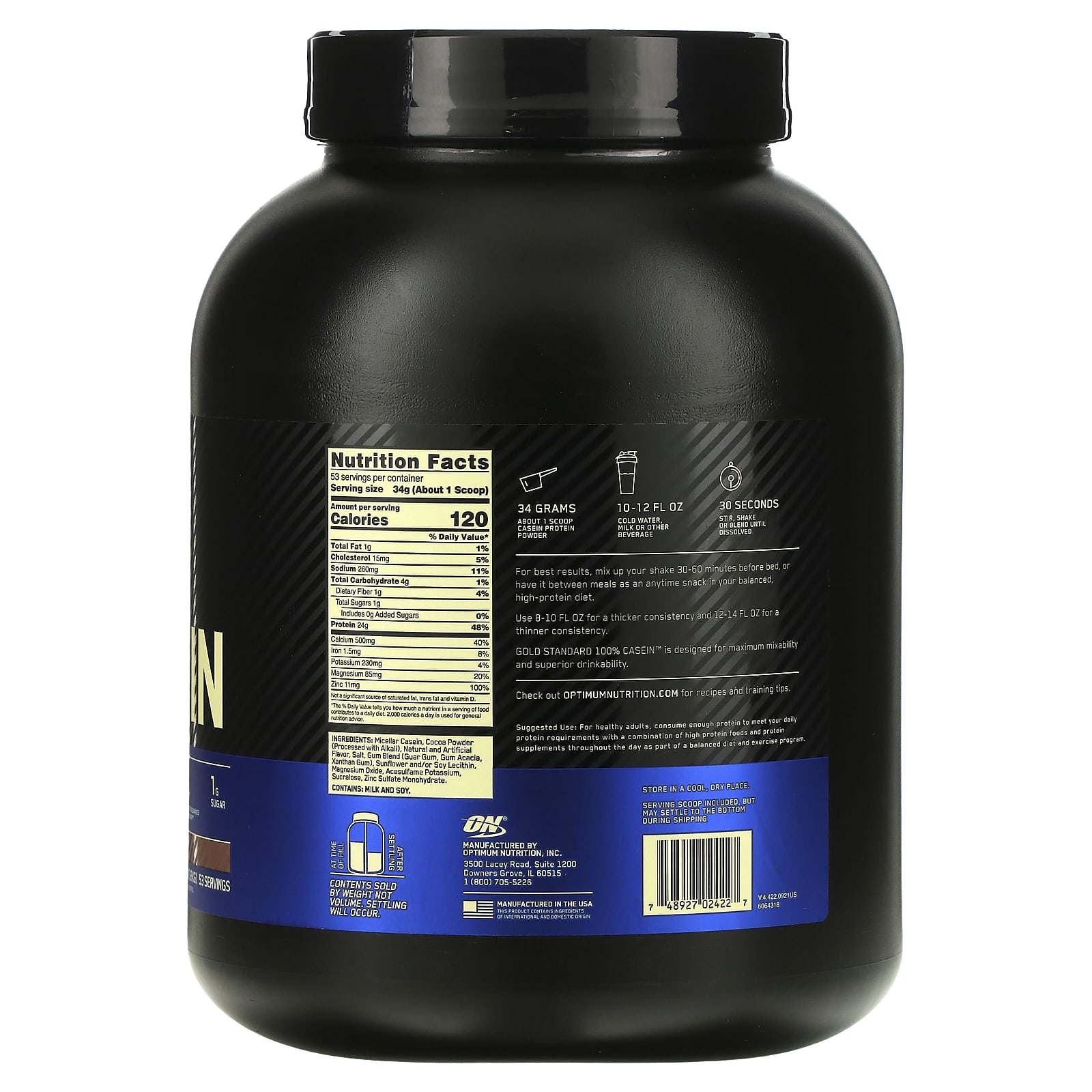 Optimum Nutrition, Gold Standard 100% Casein, Chocolate Supreme, 3.97 ...