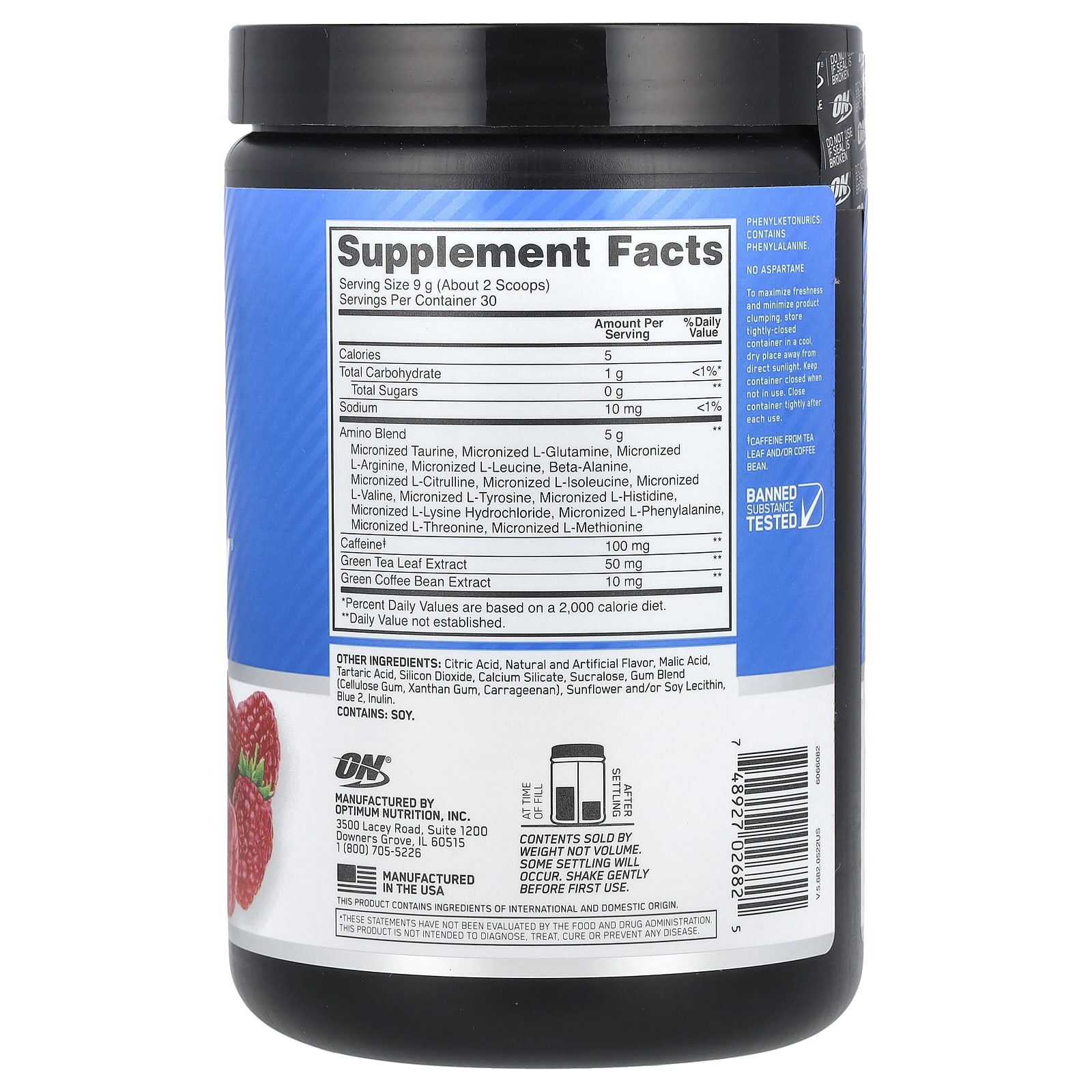 Optimum Nutrition, Essential Amin.O. Energy, Blue Raspberry, 9.5 oz (270 g)