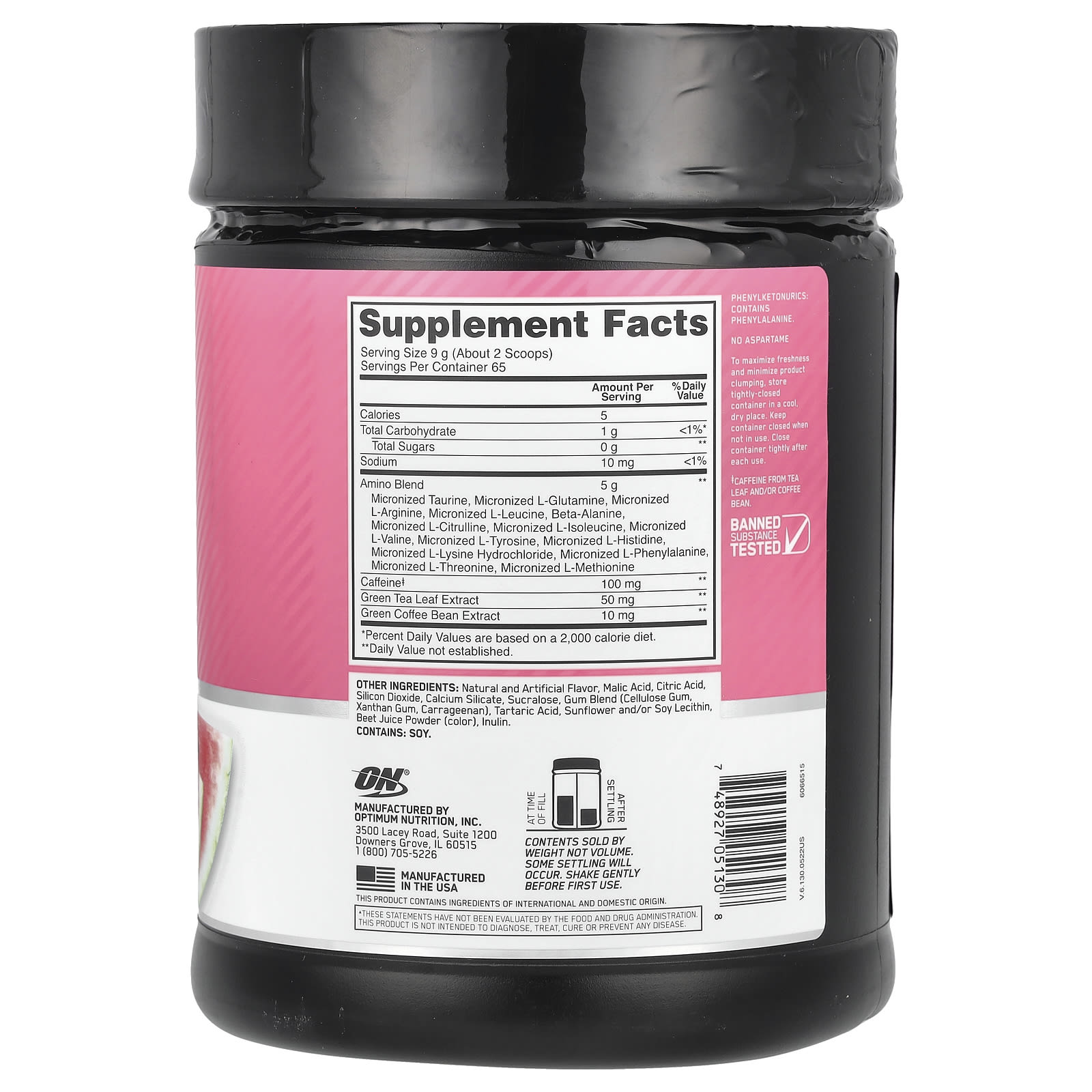 Optimum Nutrition, Essential Amin.O. Energy, Watermelon, 1.29 lb (585 g)