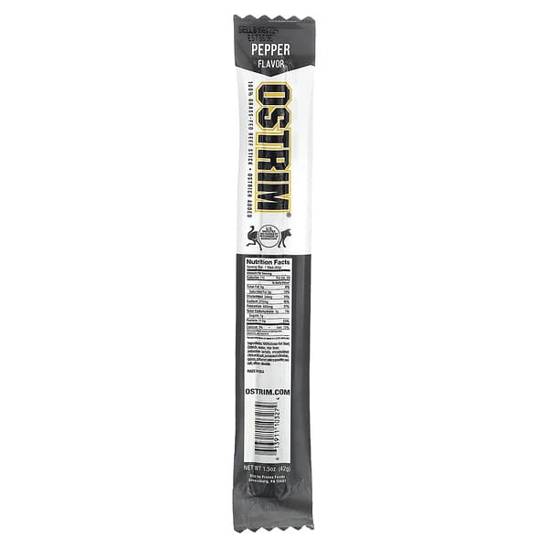 Ostrim, 100% Grass-Fed Beef Stick, Ostrich Added, Pepper, 1 Stick, 1.5 ...