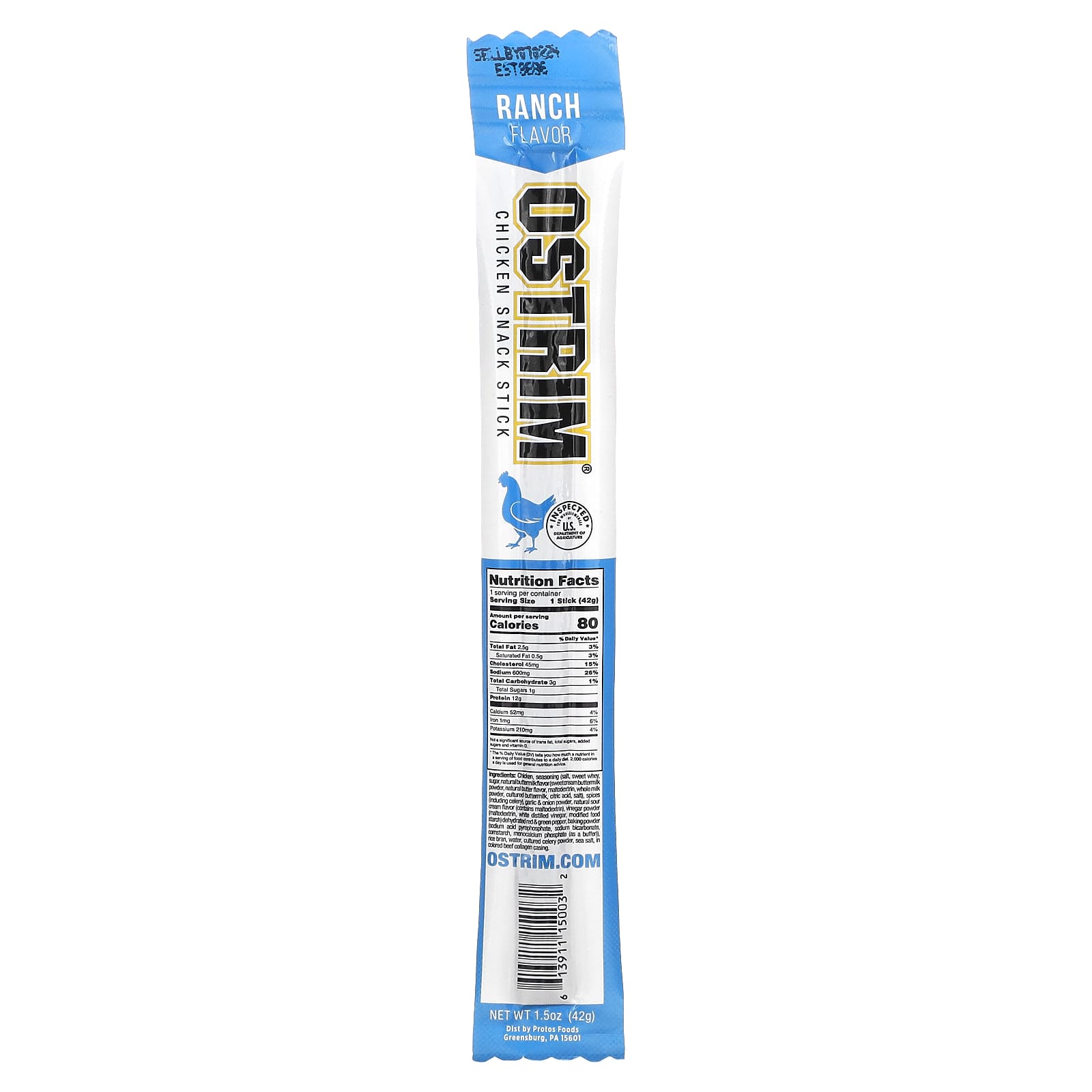 Ostrim, Chicken Snack Stick, Ranch, 1 Stick, 1.5 oz (42 g)