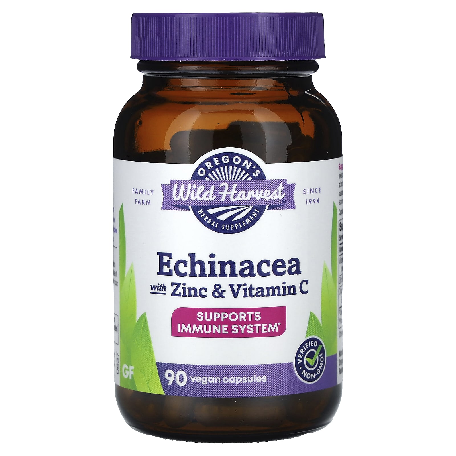 Oregons Wild Harvest Echinacea With Zinc And Vitamin C 90 Vegan Capsules