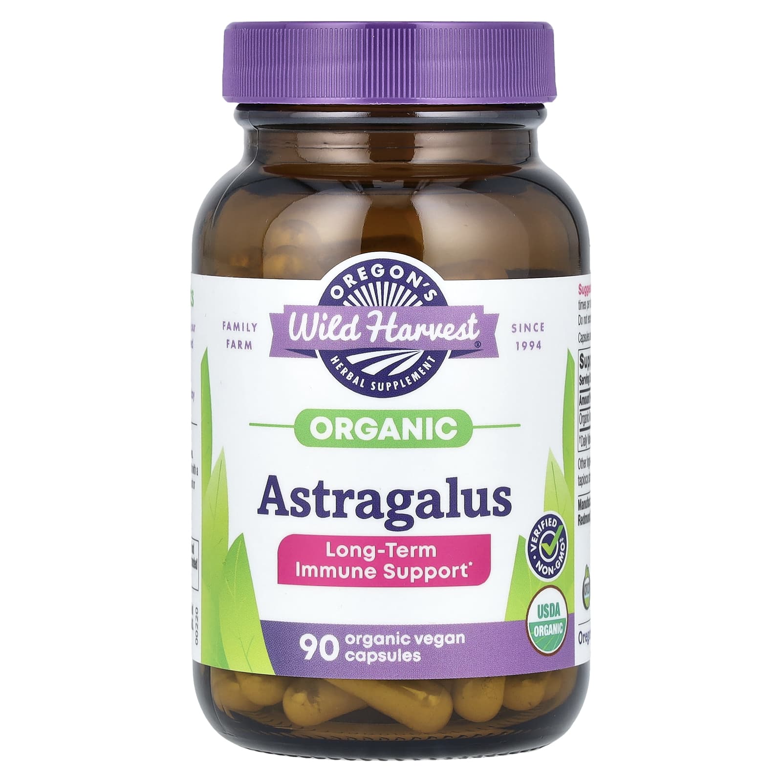 Oregons Wild Harvest Organic Astragalus 90 Organic Vegan Capsules
