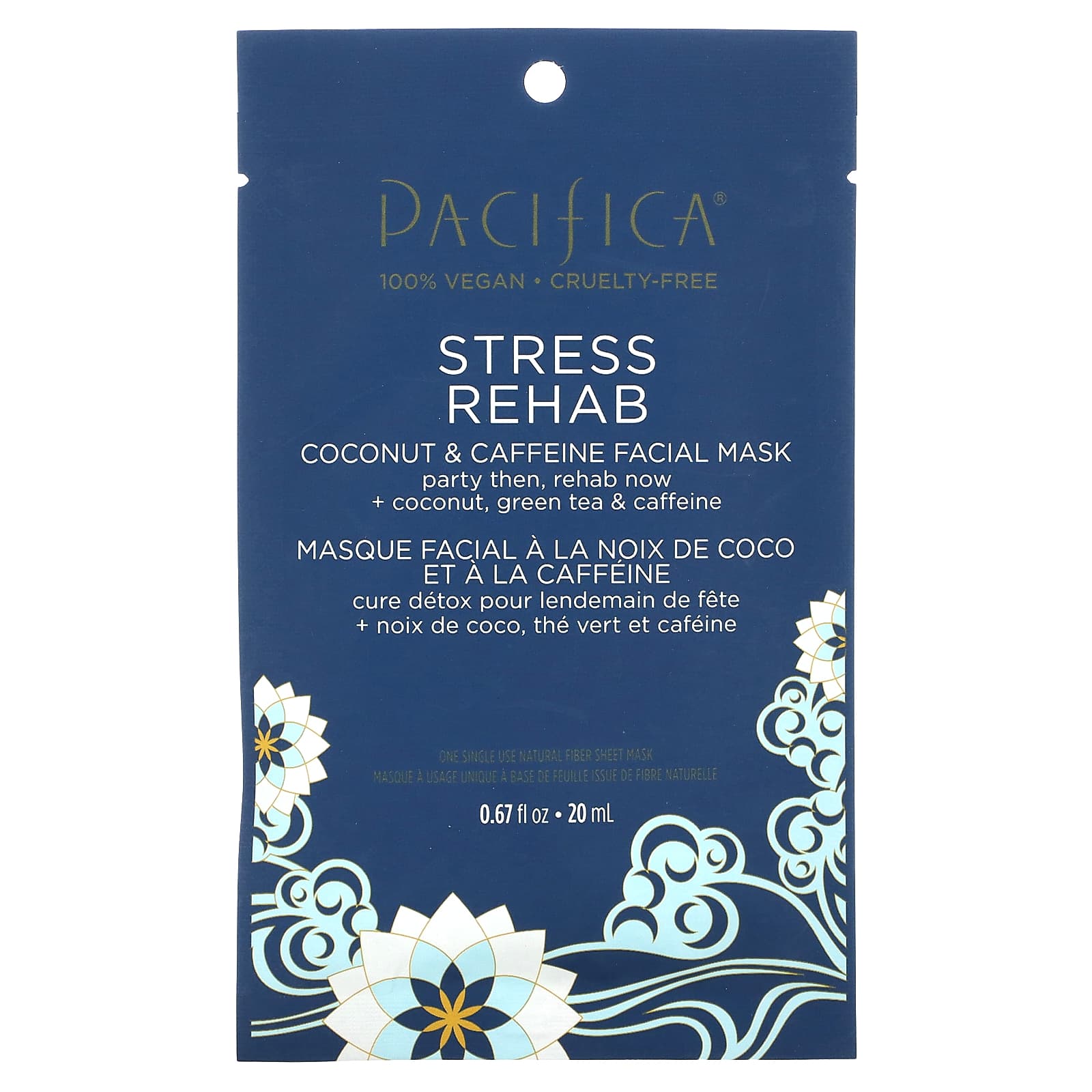 Pacifica, Stress Rehab, Coconut & Caffeine Beauty Facial Mask , 1 Sheet ...