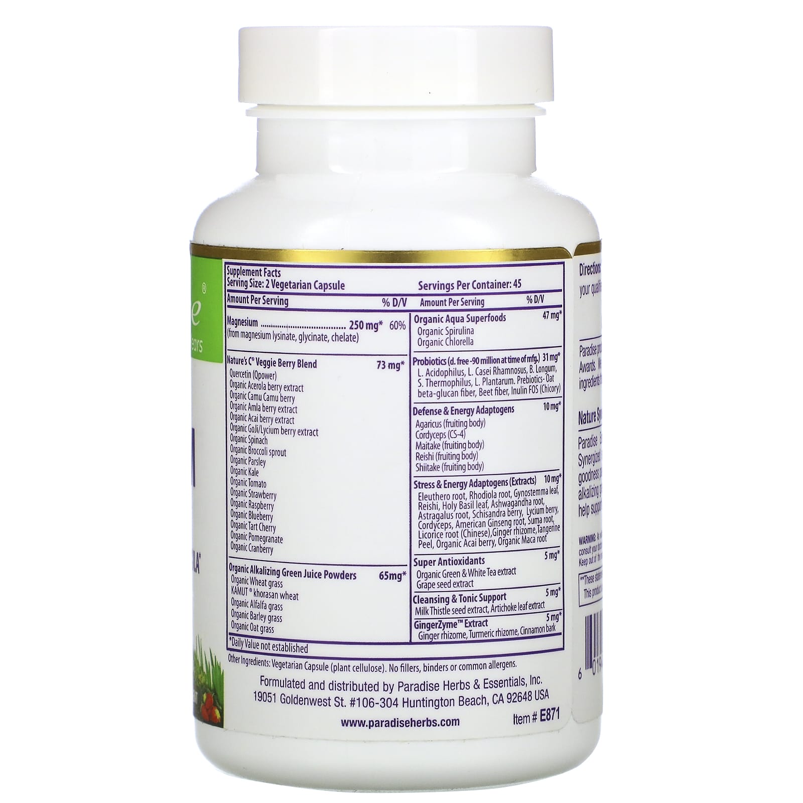 Paradise Herbs, Earth's Blend, Magnesium, 90 Vegetarian Capsules