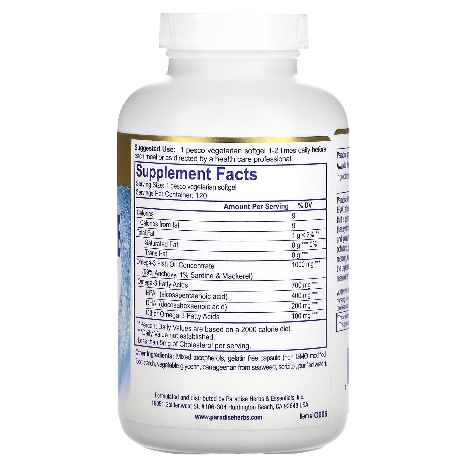 Paradise Herbs, Omega-Sure, Premium Omega 3 Fish Oil, 1,000 mg, 120 ...