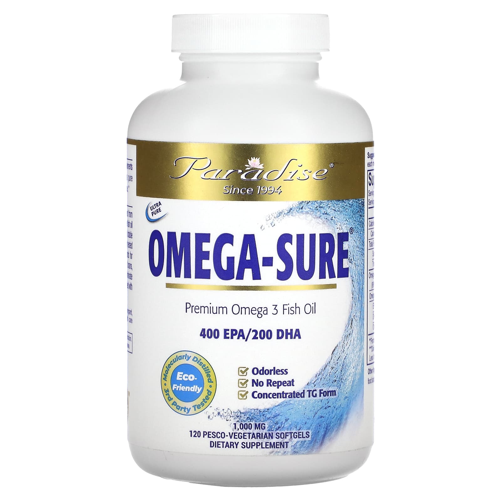 Paradise Herbs‏, Omega-Sure, Premium Omega 3 Fish Oil, 1,000 mg, 120 ...