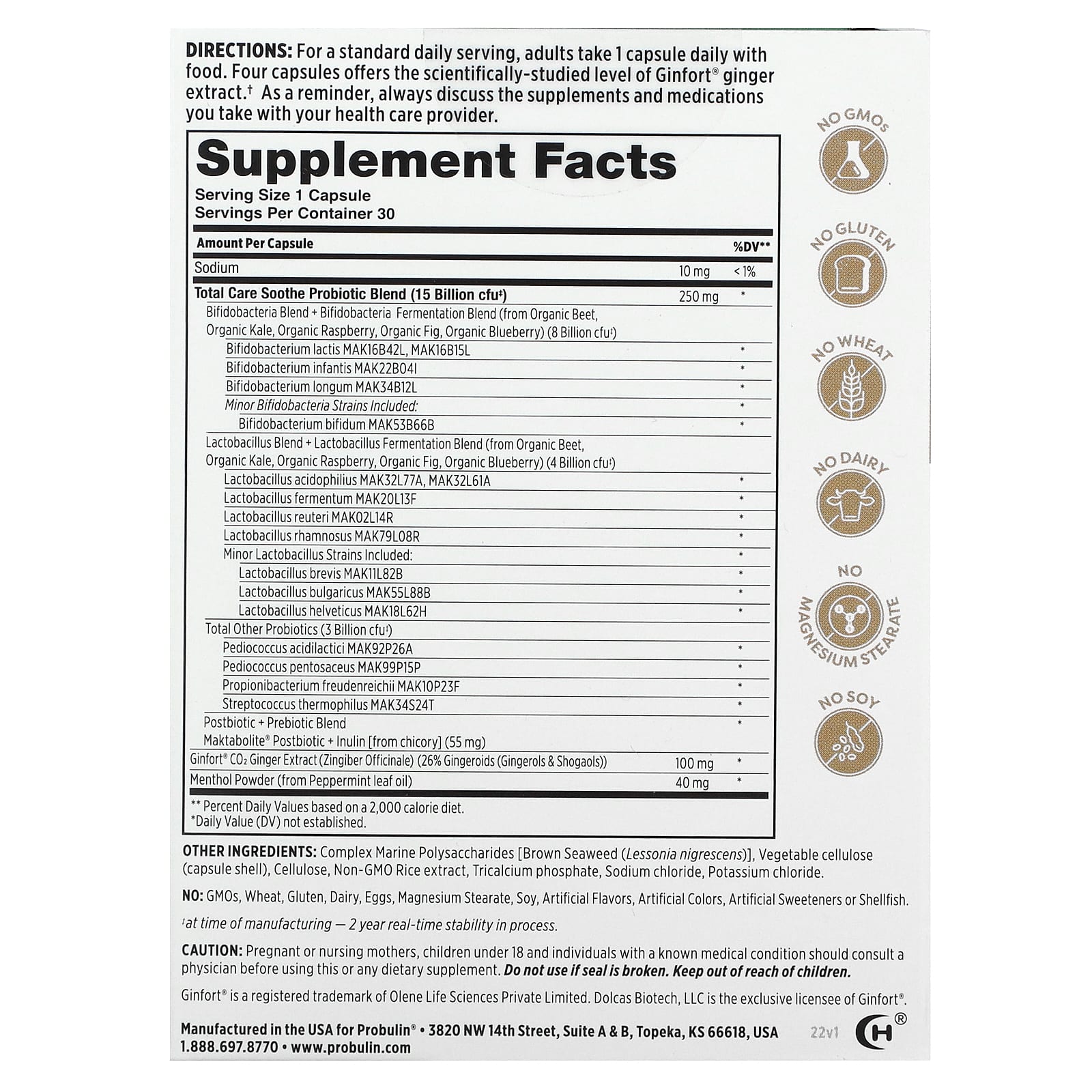 Probulin, Total Care Soothe Probiotic + Prebiotic & Postbiotic, 15 ...