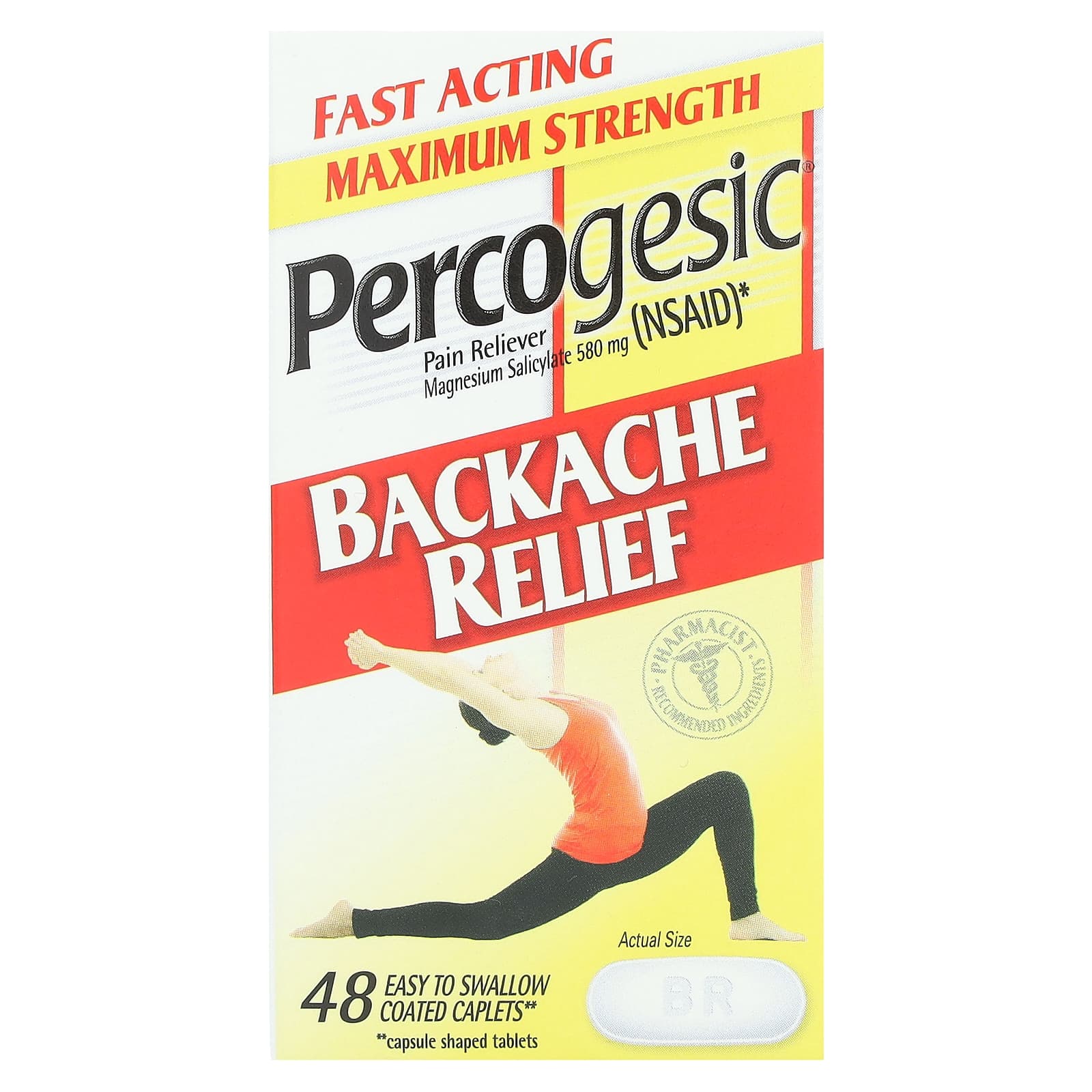 Percogesic, Backache Relief Pain Reliever, Maximum Strength, 48 Easy To ...