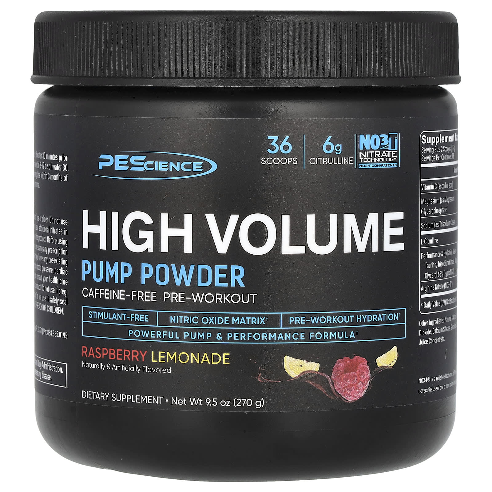 PEScience, High Volume, Pump Powder, Caffeine Free, Raspberry Lemonade ...