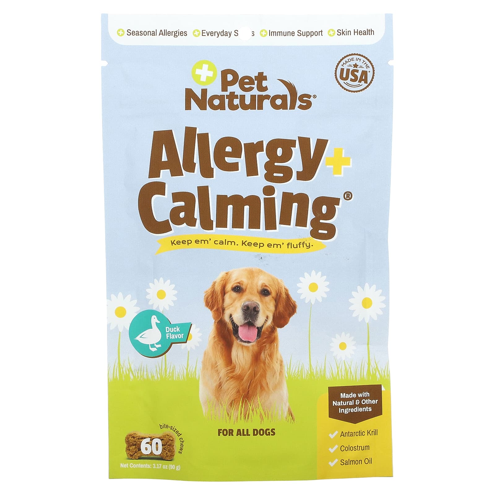 Pet Naturals, Allergy + Calming, For All Dogs, Duck, 60 Bite-Sized ...