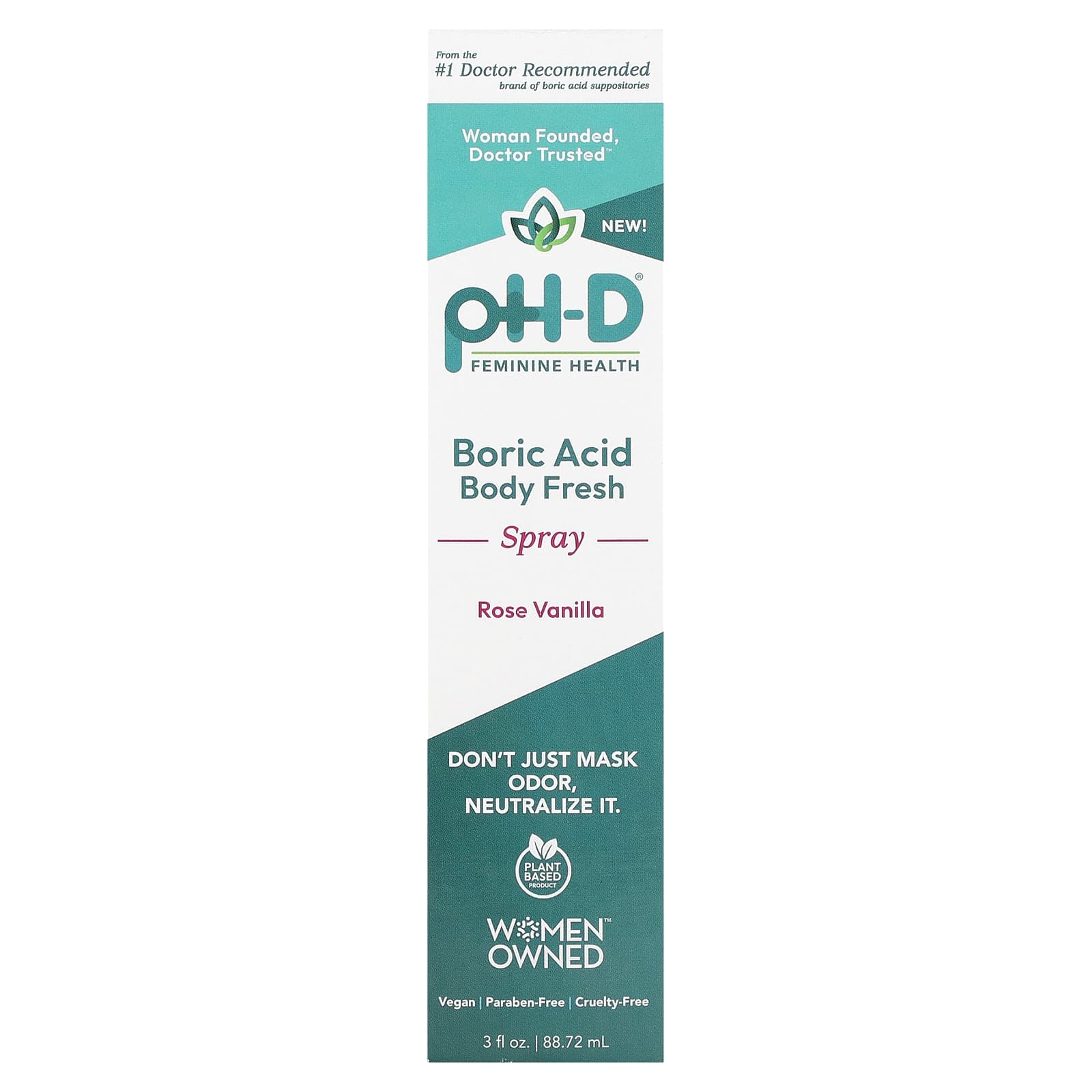 pH-D Feminine Health, Boric Acid, Body Fresh Spray, Rose Vanilla, 3 fl ...