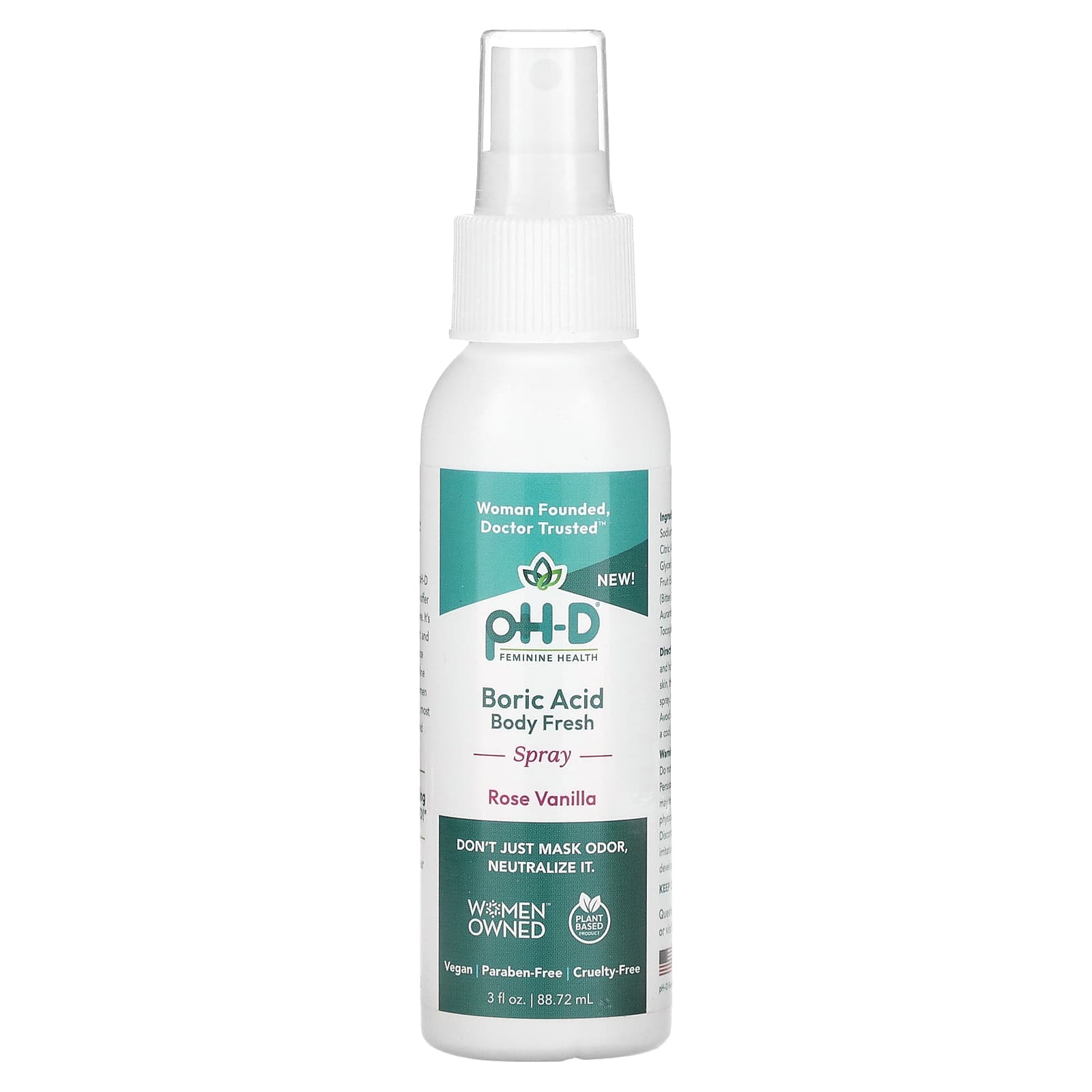 pH-D Feminine Health, Boric Acid, Body Fresh Spray, Rose Vanilla, 3 fl ...