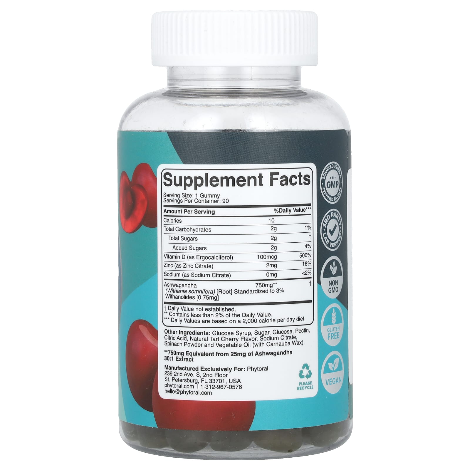 Phytoral, Ashwagandha Complex Gummies, Tart Cherry, 90 Gummies