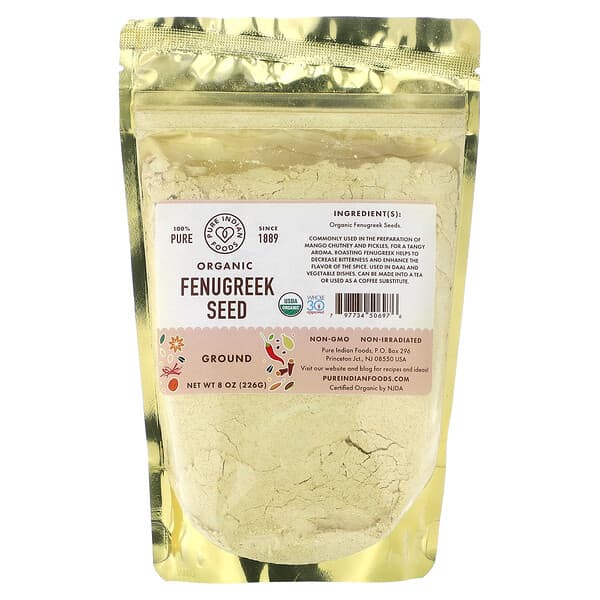 Pure Indian Foods, Organic Fenugreek Seed, Ground, 8 oz (226 g)