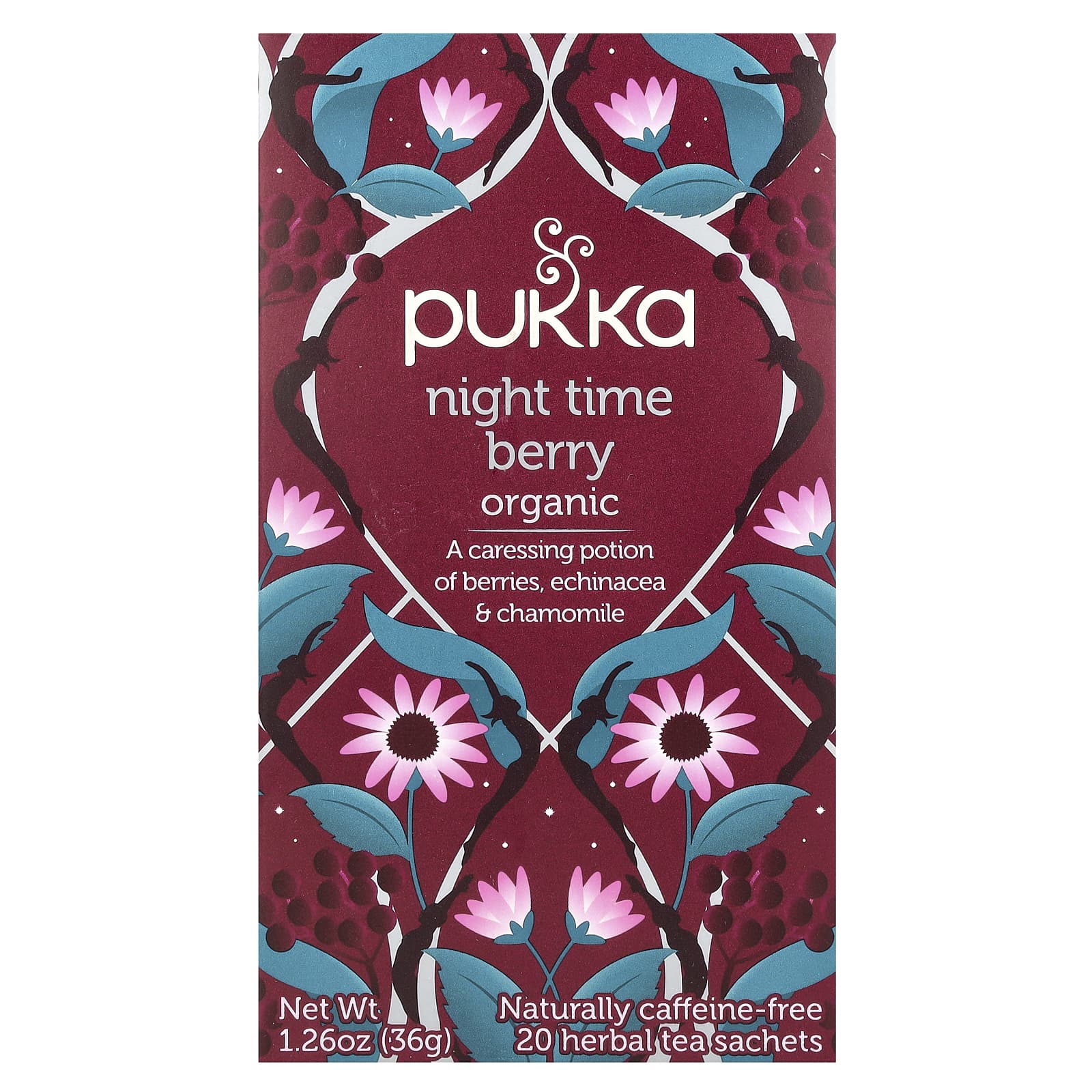 Pukka Herbs, Herbal Tea, Organic Night Time Berry, Caffeine-Free, 20 ...