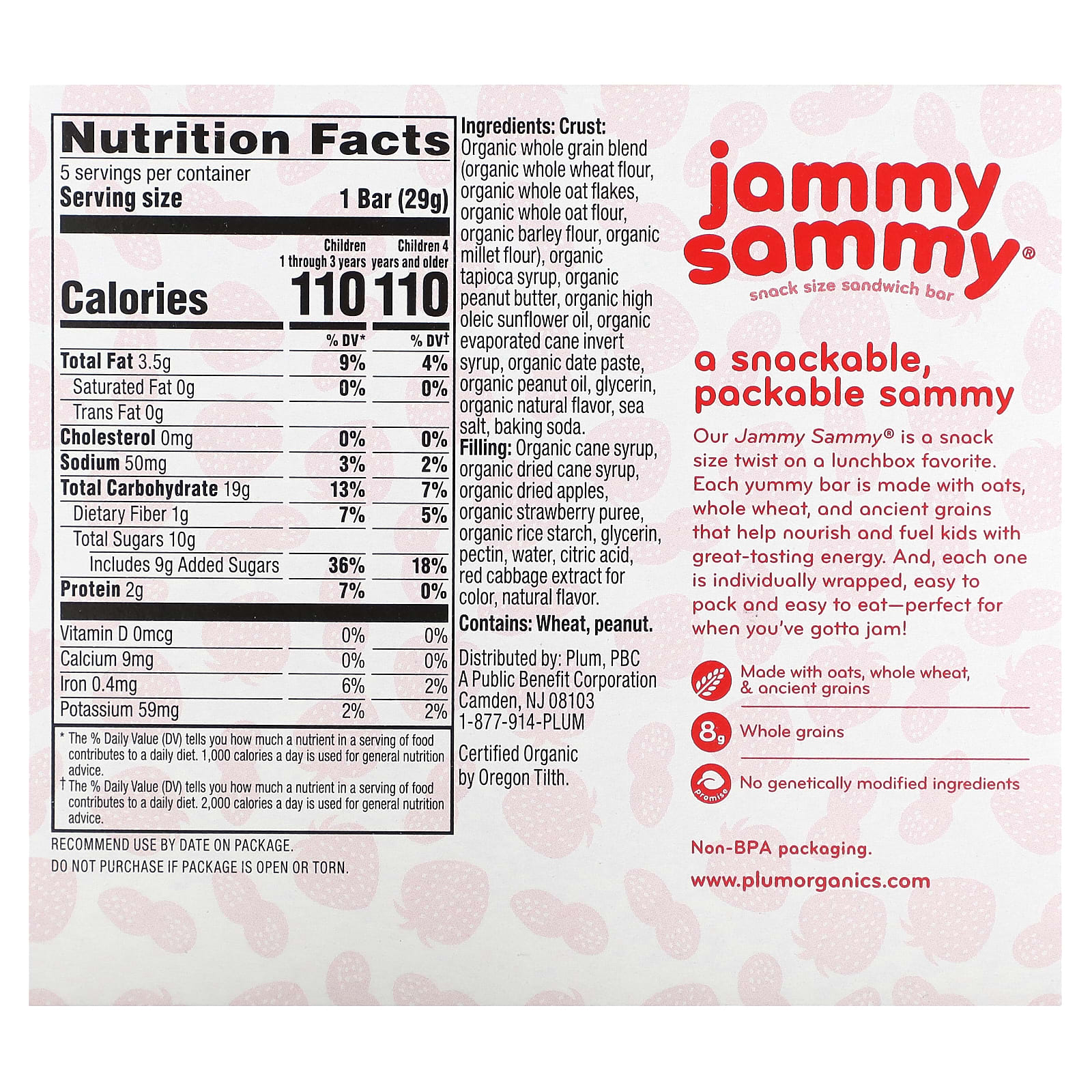 Plum Organics, Jammy Sammy, Snack Size Sandwich Bar, 15 Months & Up ...