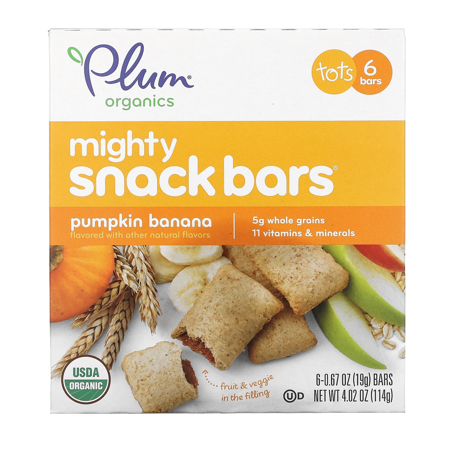 Plum Organics, Mighty Snack Bars, Tots, Pumpkin Banana, 6 Bars, 0.67 oz ...