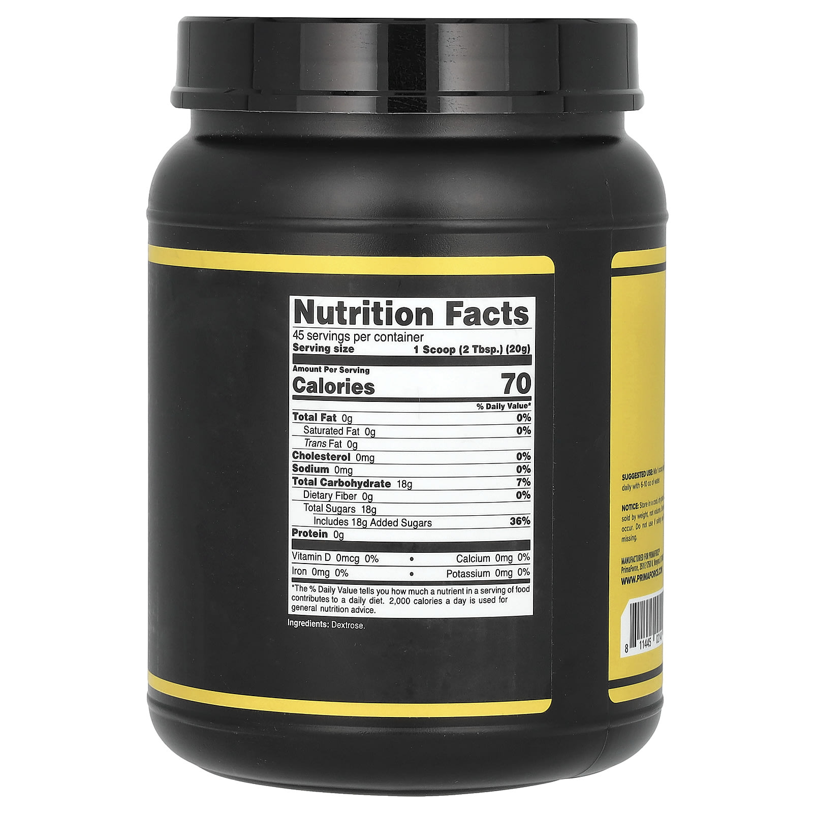 Primaforce, Pure Dextrose, Unflavored, 2 lb (907 g)