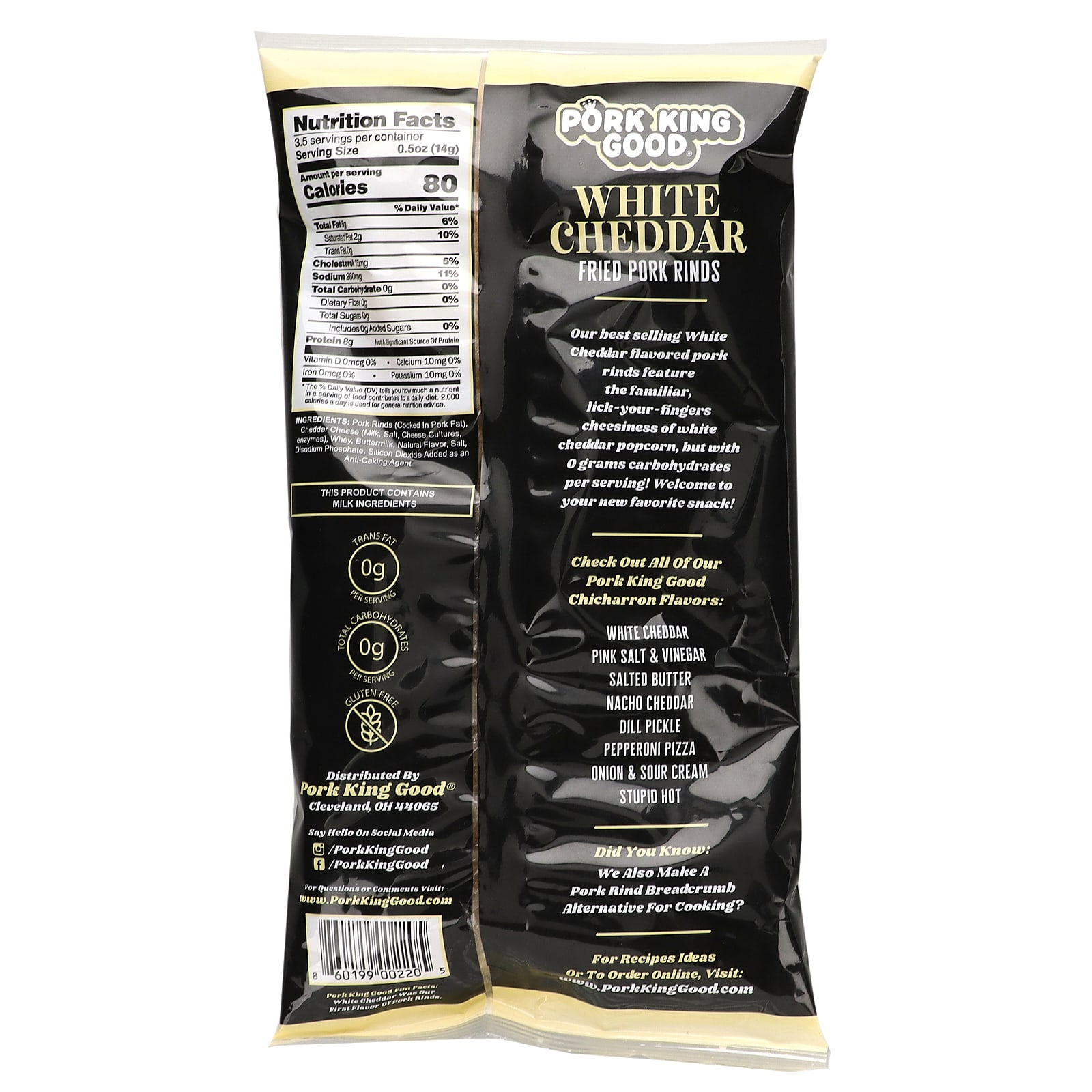 Pork King Good, Flavored Chicharrones, White Cheddar, 1.75 oz (49.5 g)