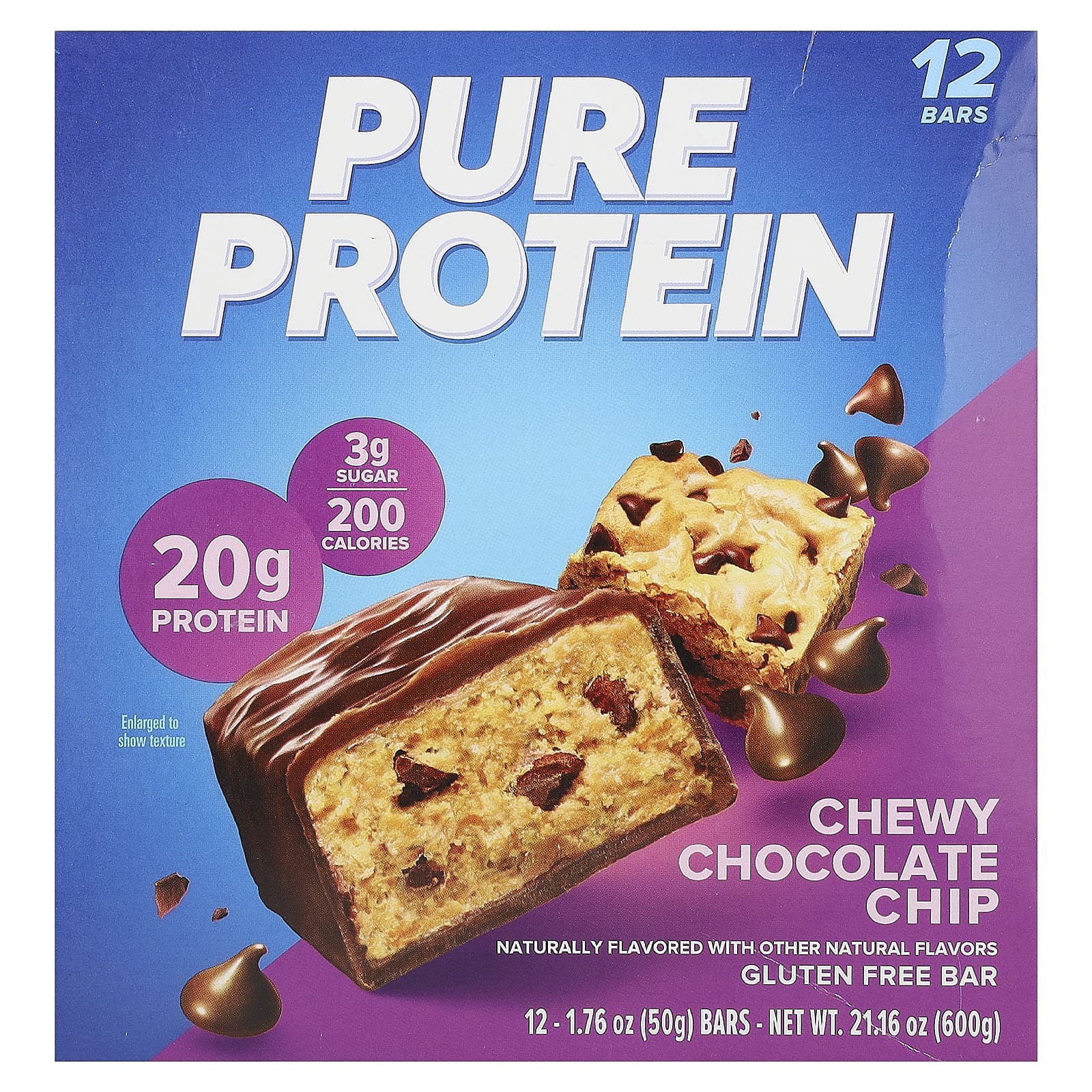 Pure Protein, Gluten Free Bar, Chewy Chocolate Chip, 12 Bars, 1.76 oz ...