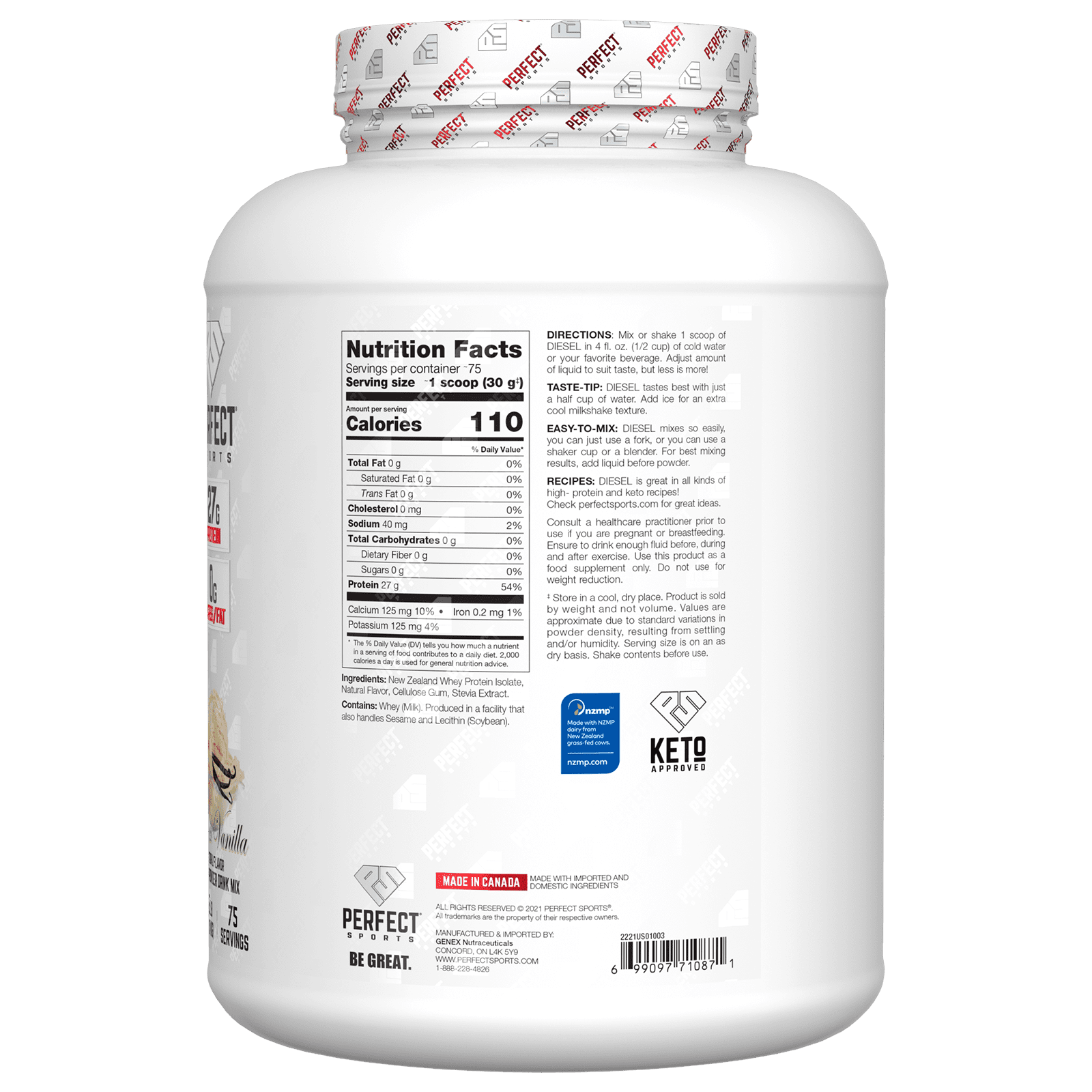 Perfect Sports, Diesel, New Zealand Whey Isolate, French Vanilla, 5 lb ...