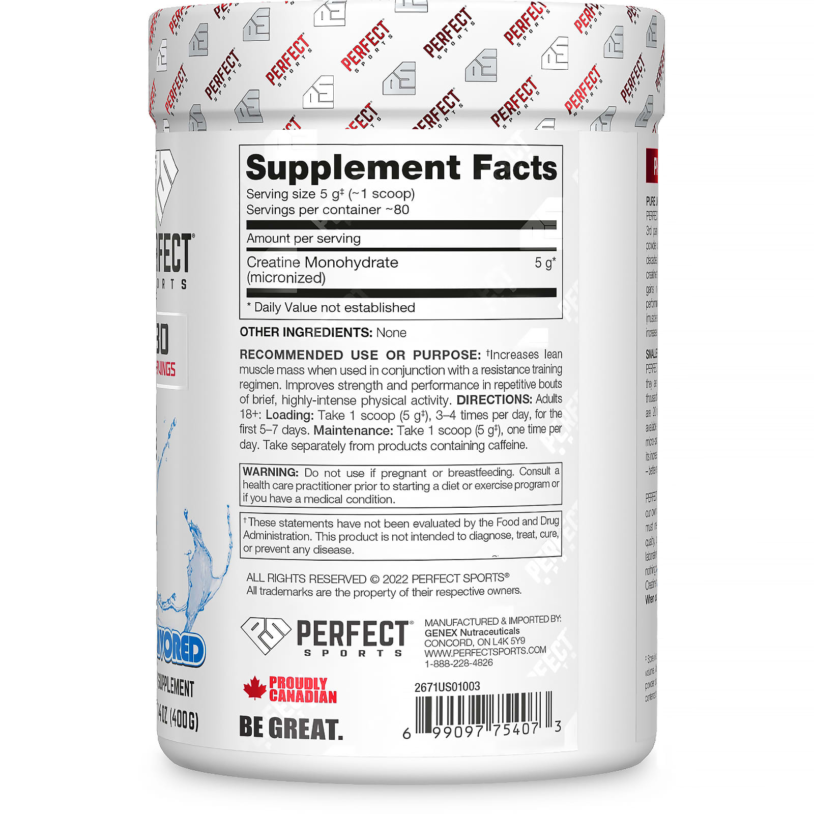 PERFECT Sports, Creatine, Unflavored, 14 oz (400 g)