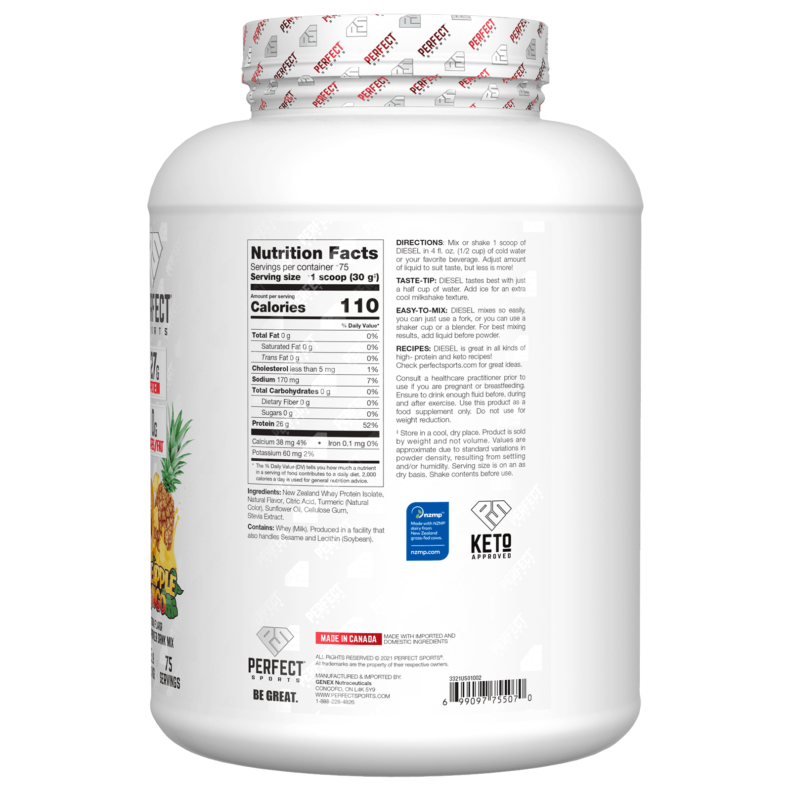 Perfect Sports, Diesel, New Zealand Whey Isolate, Pineapple Mango, 5 lb ...