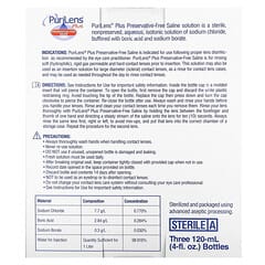 Purilens, Plus Preservative-Free Saline, 3 Bottles, 4 fl oz (120 ml) Each