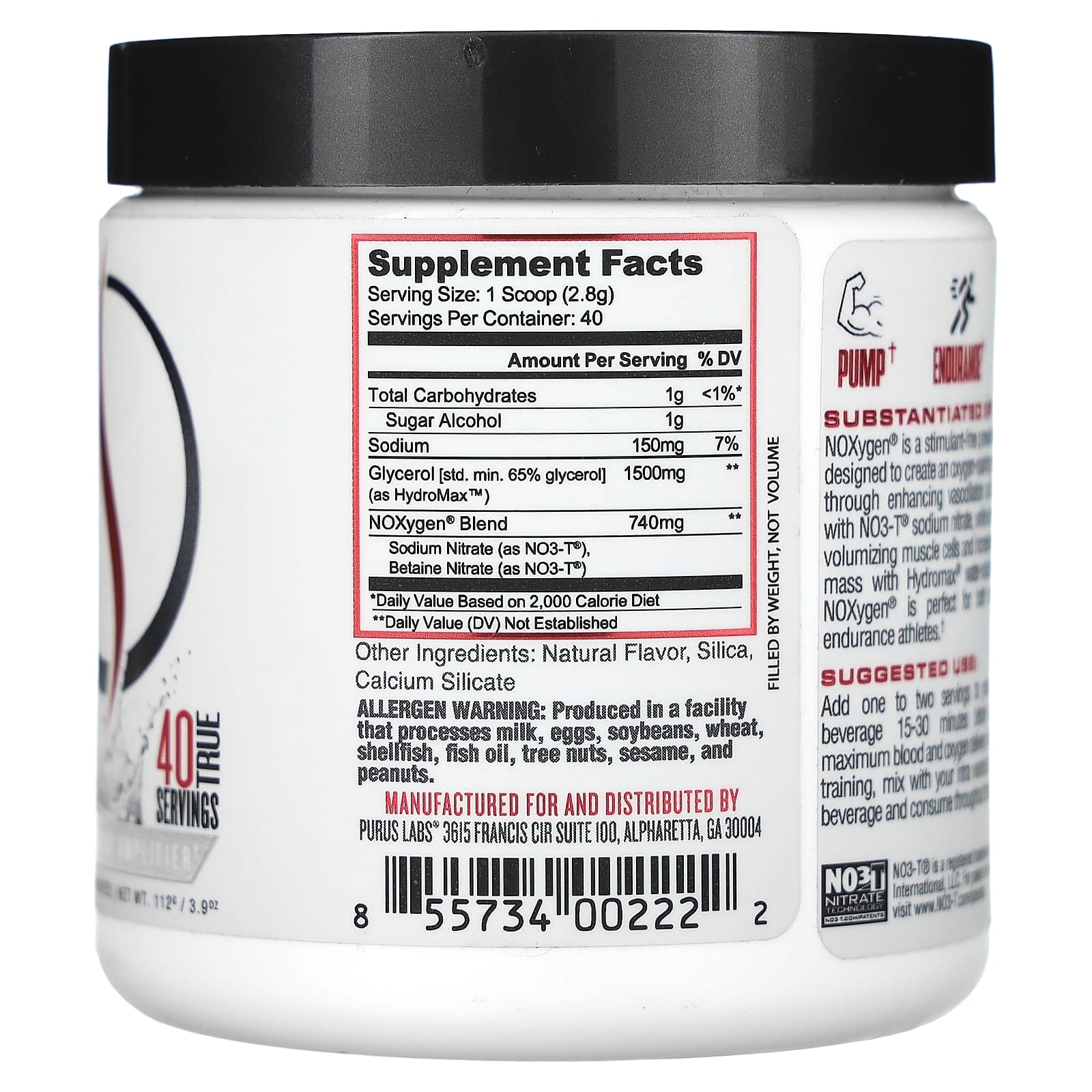 Purus Labs, Noxygen Preworkout Accelerator, Unflavored , 3.9 oz (112 g)
