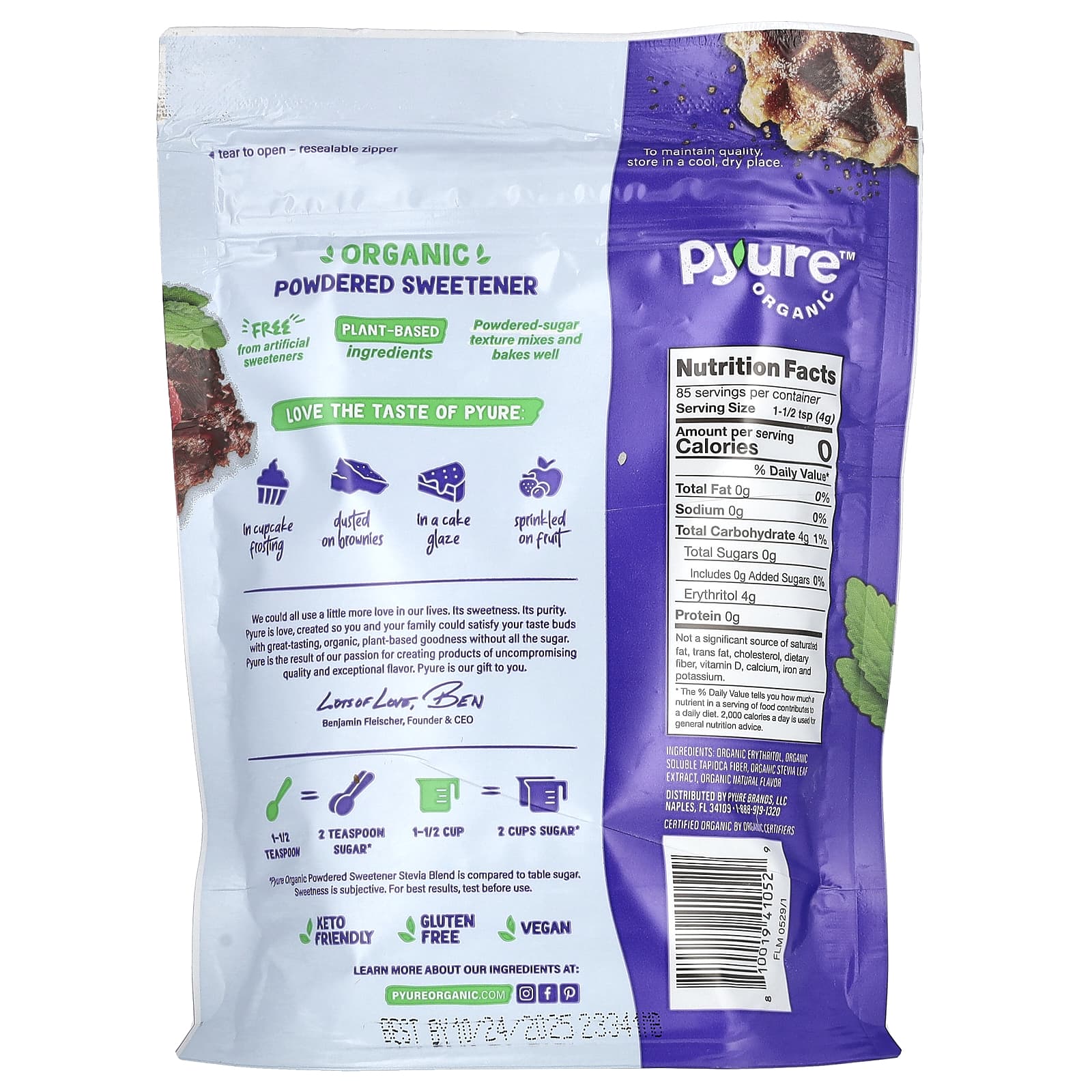 Pyure, Organic Powdered Sweetener, Stevia Blend, 12 oz (340 g)