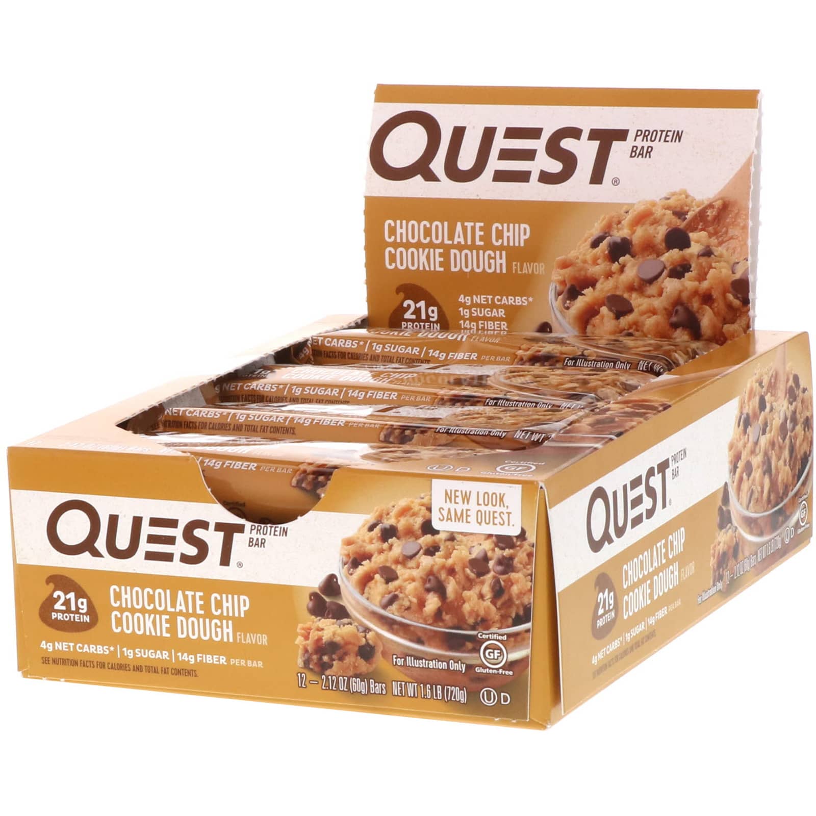 Quest Nutrition, Protein Bar, Chocolate Chip Cookie Dough, 12 Bars, 2. ...
