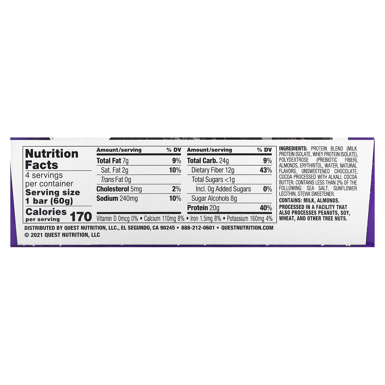 Quest Nutrition, Protein Bar, Double Chocolate Chunk, 4 Bars, 2.12 oz ...