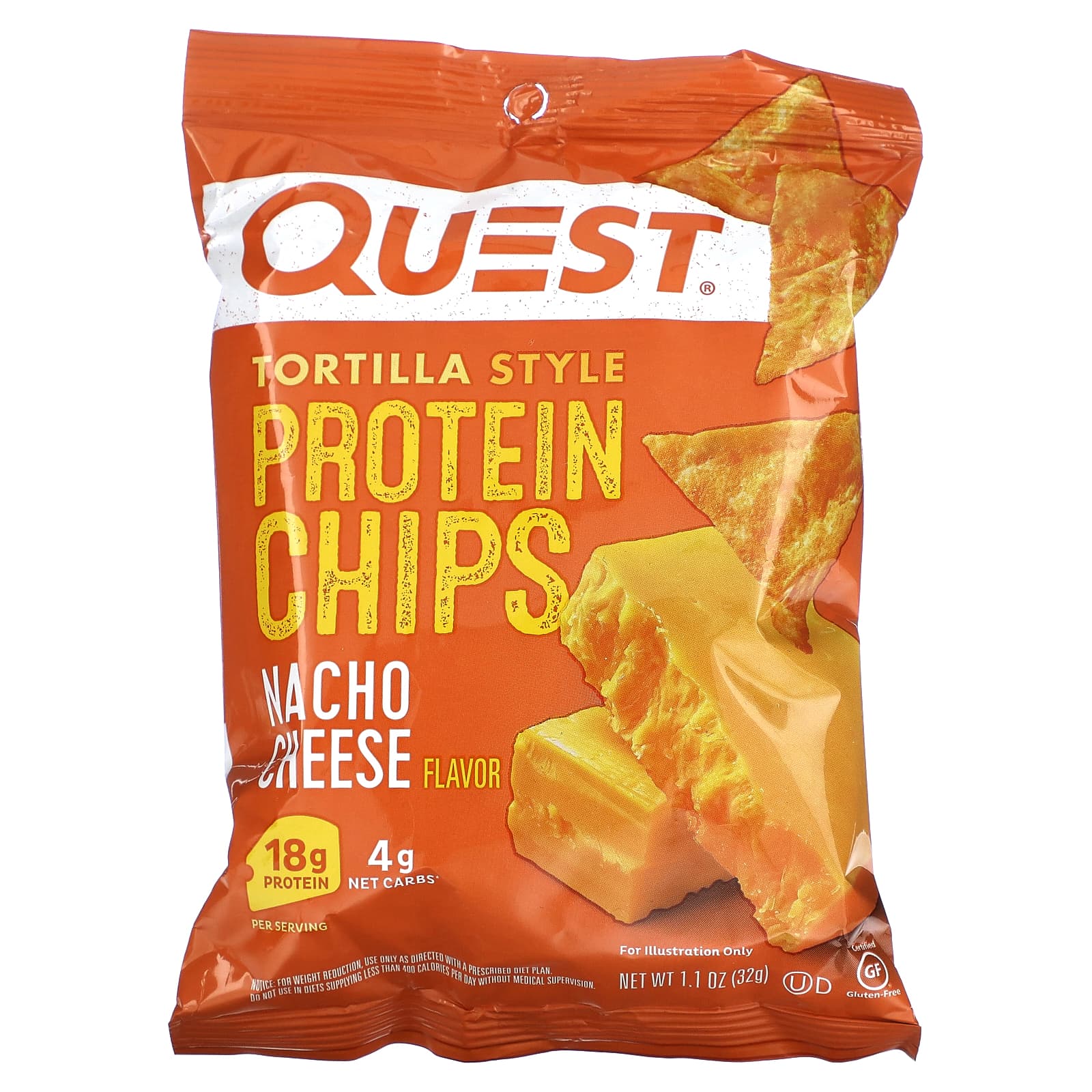 Quest Nutrition, Tortilla Style Protein Chips, Nacho Cheese, 8 Bags, 1. ...