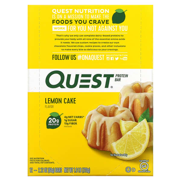 Quest Nutrition, Protein Bar, Lemon Cake, 12 Bars, 2.12 oz (60 g) Each