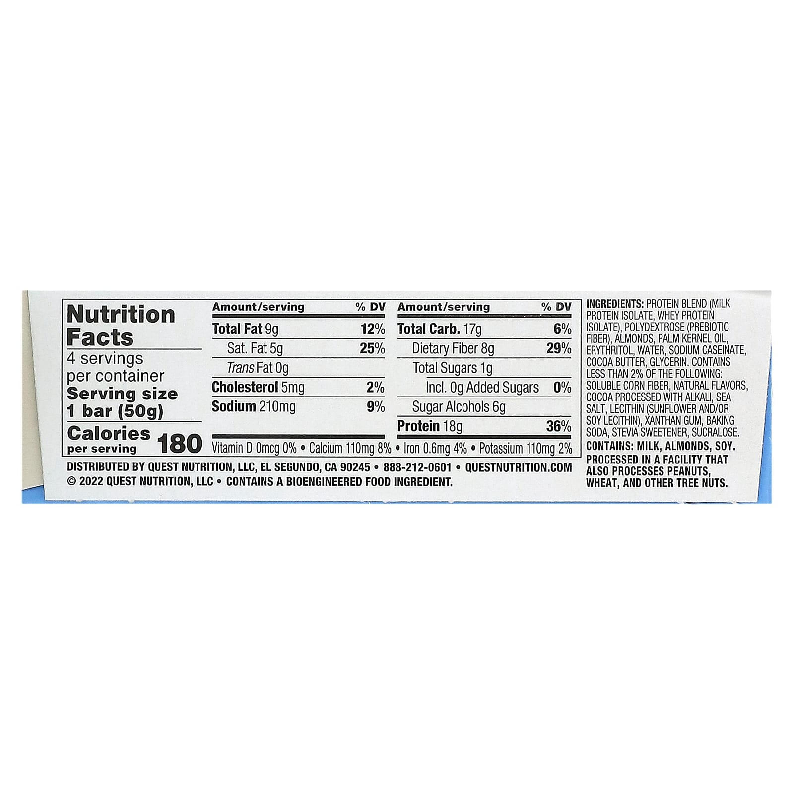 Quest Nutrition, Protein Bar, Dipped Cookies & Cream, 4 Bars, 1.76 oz ...