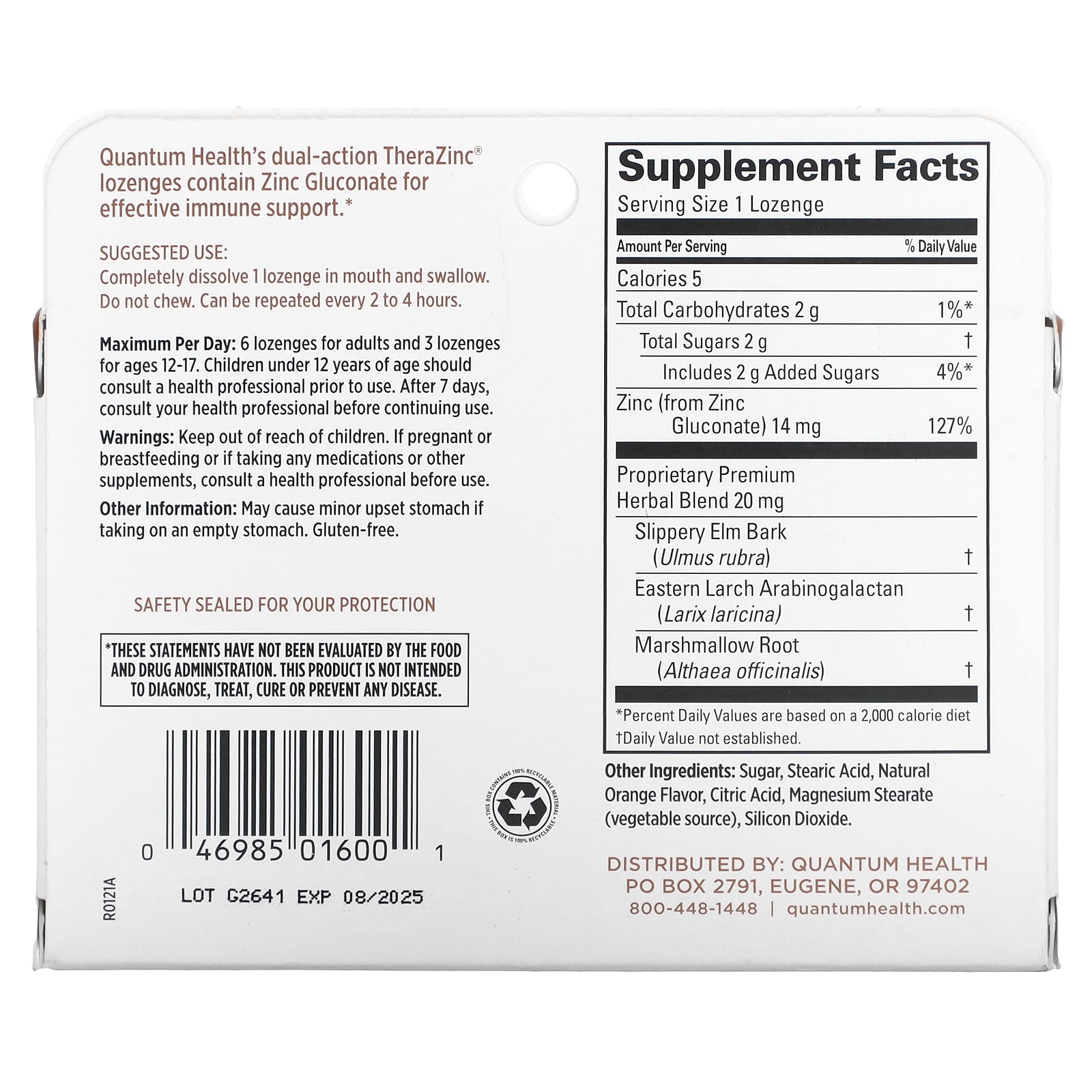 Quantum Health, TheraZinc, Zinc Lozenges, Orange, 24 Lozenges