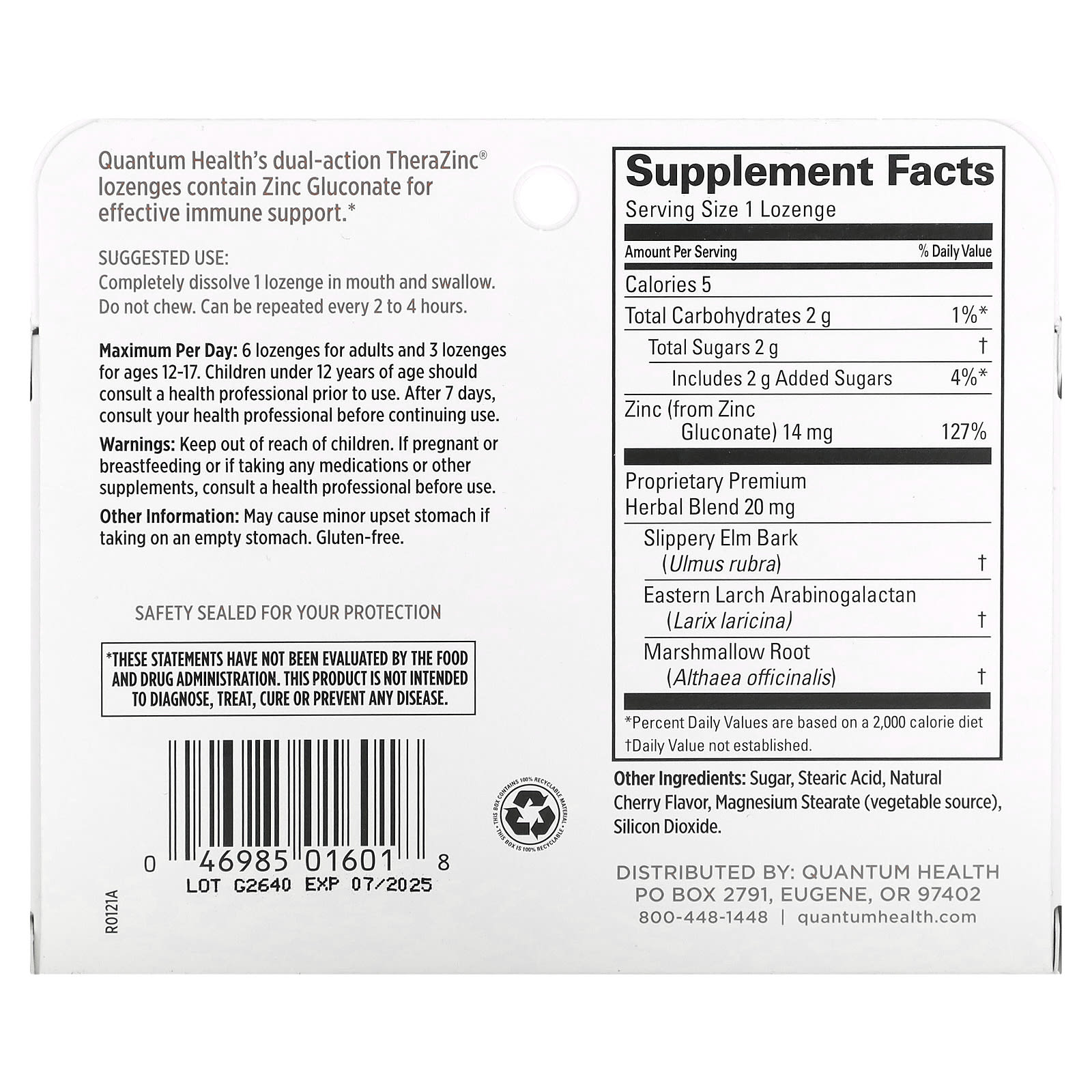 Quantum Health, TheraZinc, Immune Support, Cherry, 24 Lozenges