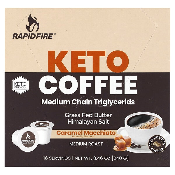 RAPIDFIRE, Keto Coffee Pod, Caramel Macchiato, Medium Roast, 16 Pods, 8 ...