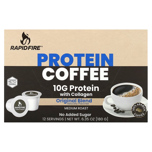 RAPIDFIRE, Protein Coffee Pod, Original Blend, Medium Roast, 12 Pods, 6 ...