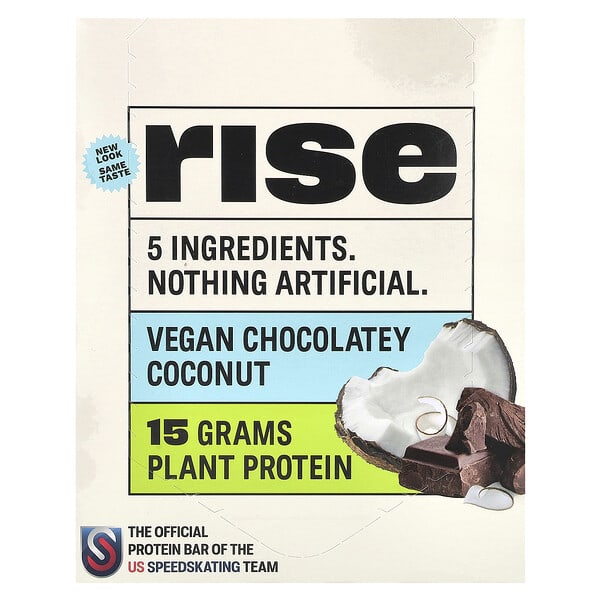 Rise Bar, Protein Bar, Vegan Chocolatey Coconut, 12 Bars, 2.1 oz (60 g ...