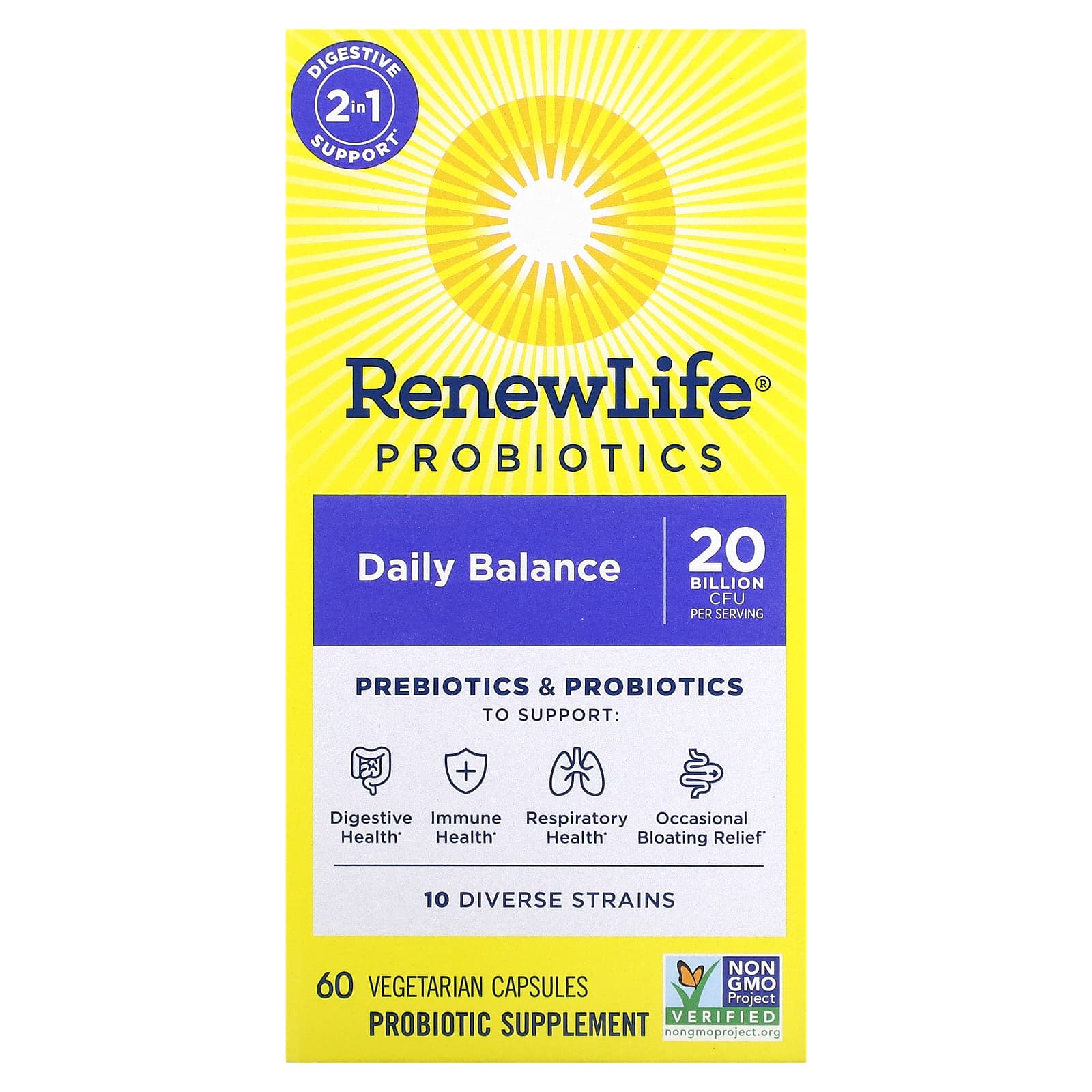 Renew Life, Probióticos, Balance diario`` 60 cápsulas vegetales