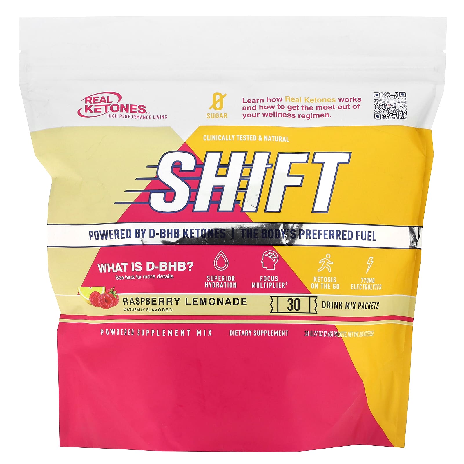 Real Ketones, Shift, Raspberry Lemonade, 30 Drink Mix Packets, 0.27 oz ...