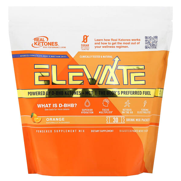 Real Ketones, Elevate, Orange, 30 Drink Mix Packets, 0.43 oz (12.3 g) Each