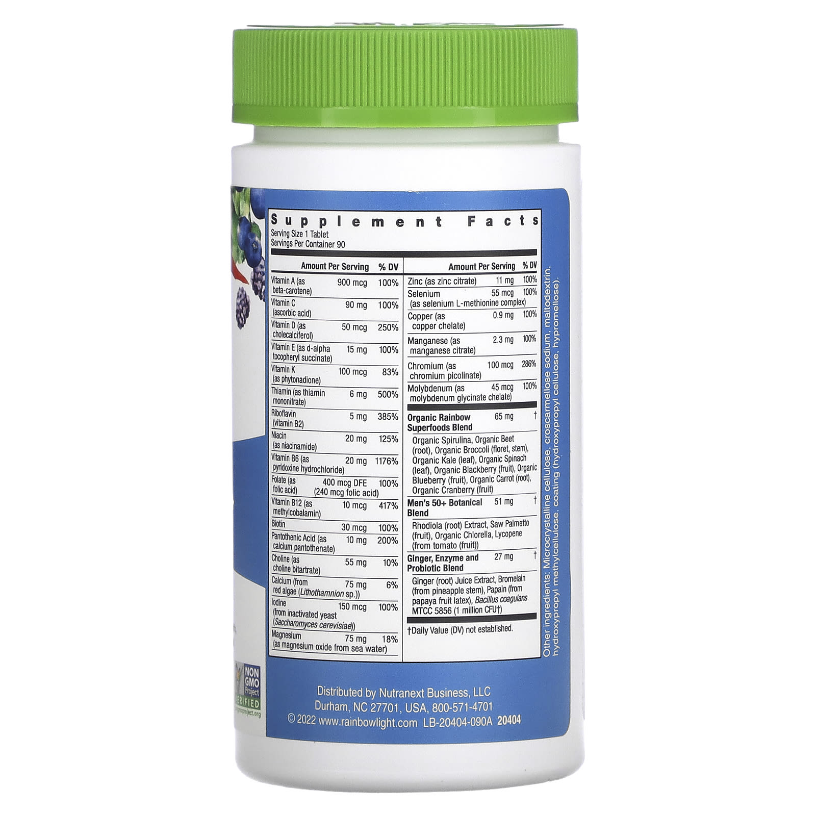 Rainbow Light, Men's One 50+ Daily Multivitamin, High Potency, 90 ...