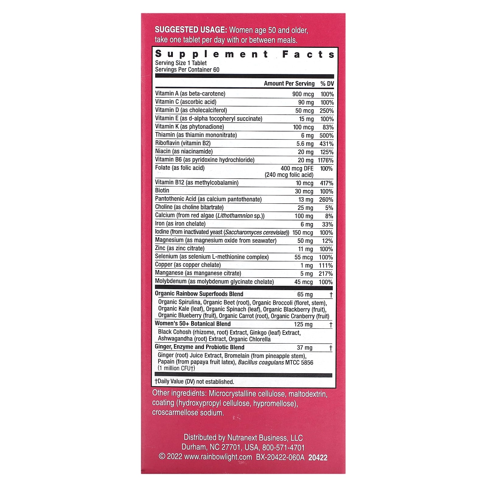 Rainbow Light, Women's One 50+, Daily Multivitamin, High Potency , 60 ...